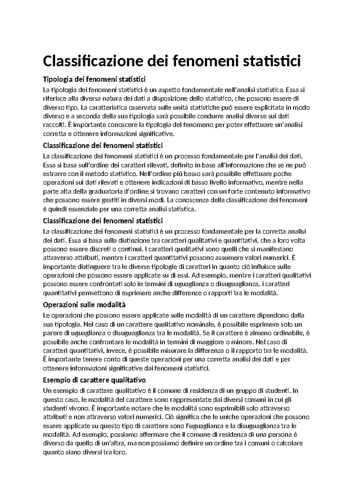 Classificazione dei fenomeni statistici - Classificazione dei fenomeni ...