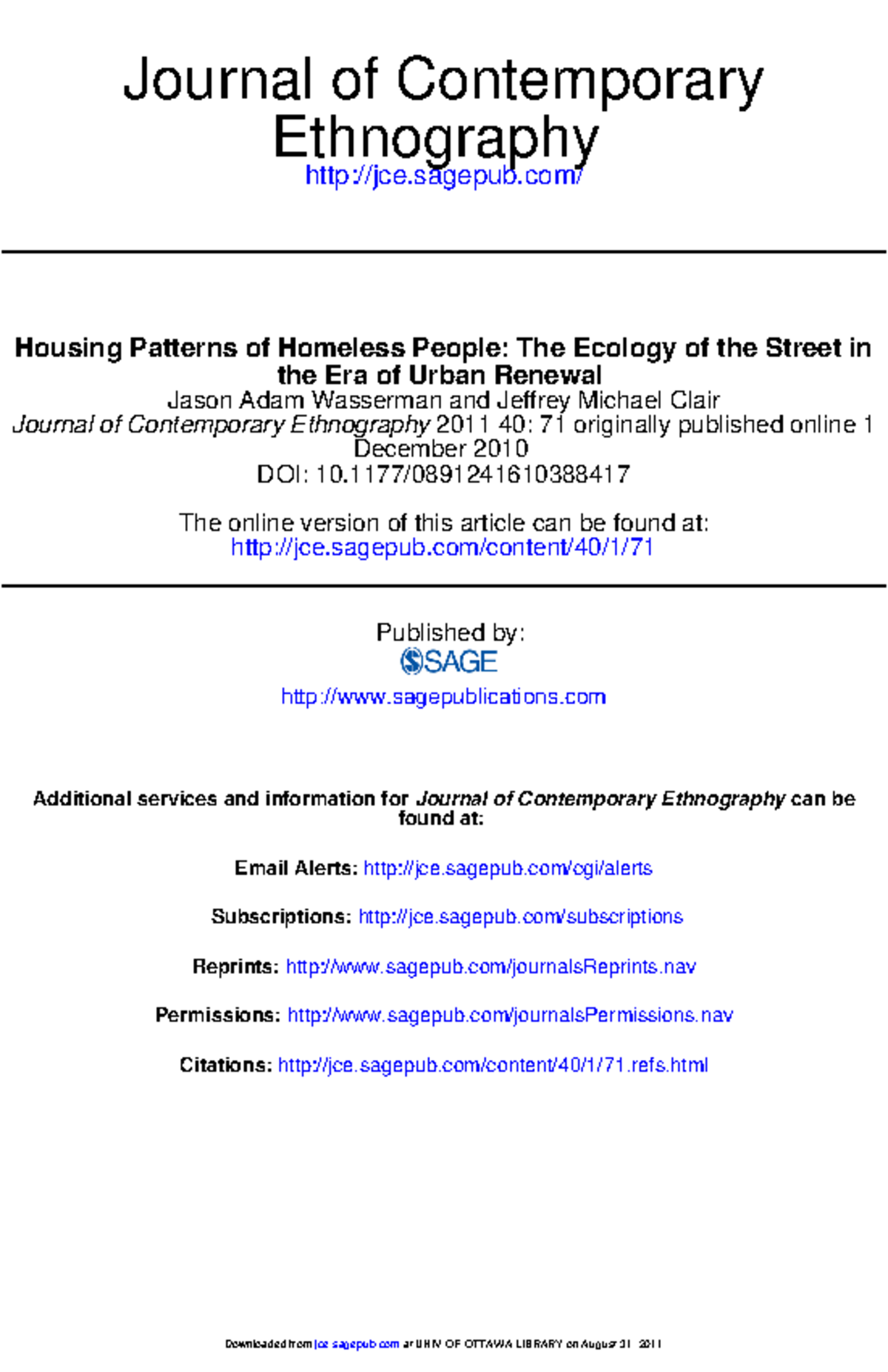 Housing Patterns of Homeless People - jce.sagepub/ Ethnography Journal ...