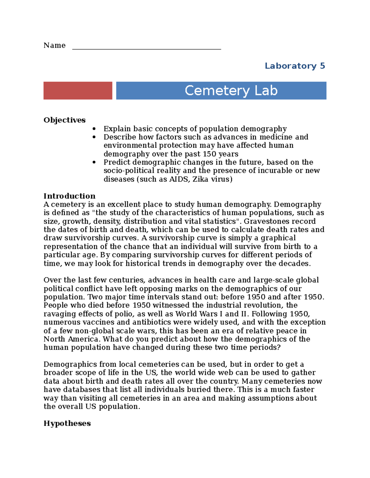 Cemetery Lab paractical notes - Name ...