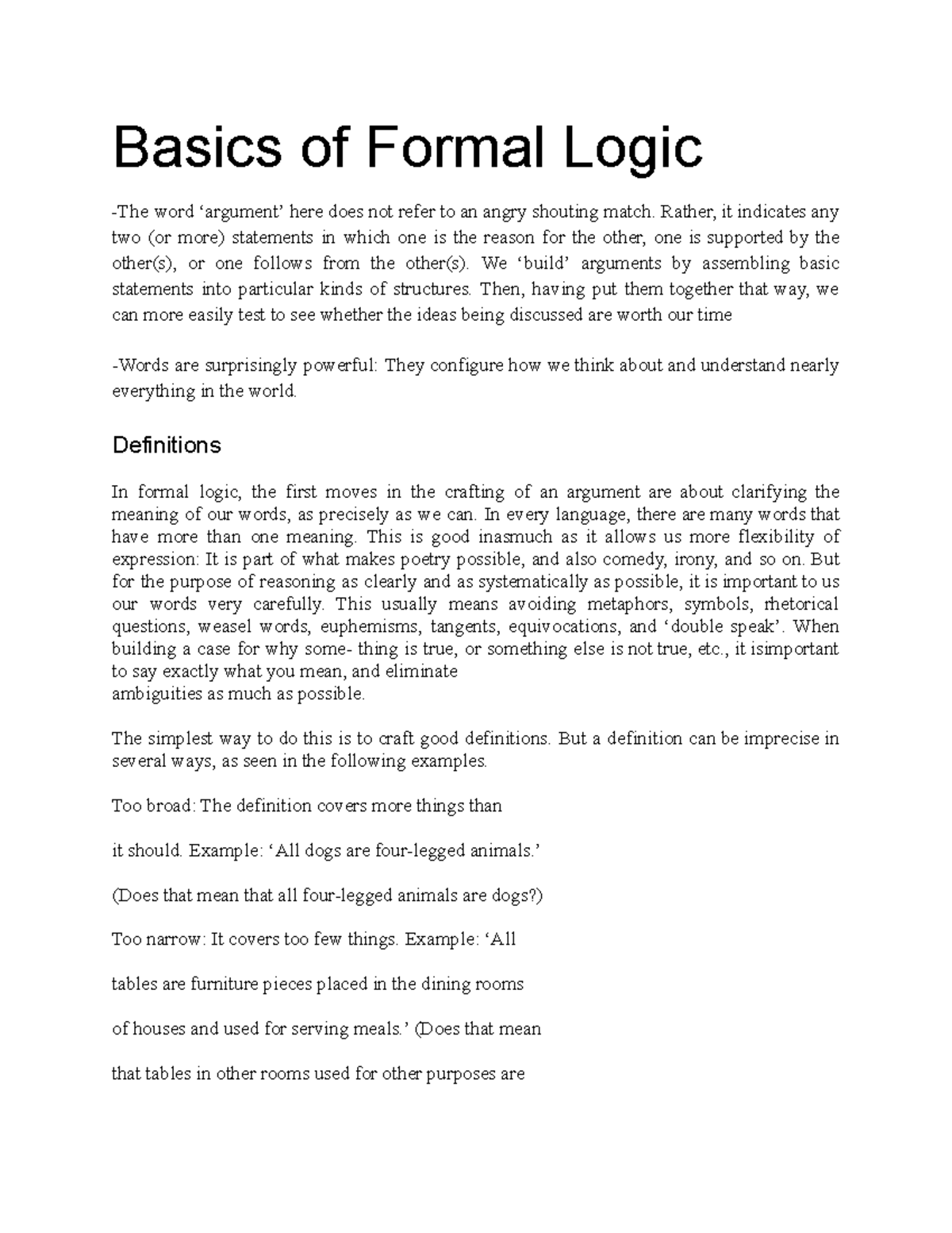 PHI MOD 5 - Notes taken for PHI 108 - Basics of Formal Logic The word ...