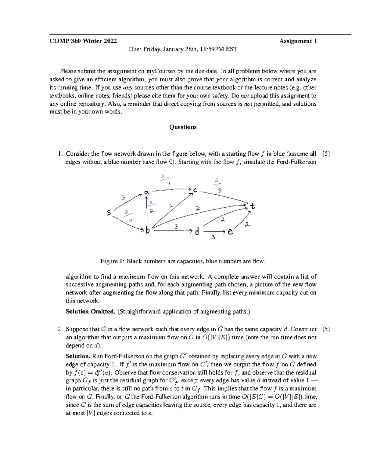 COMP360-Assignment 1-Solutions-WINTER 2022 - COMP 360 Winter 2022 Assignment 1 Due: Friday ...