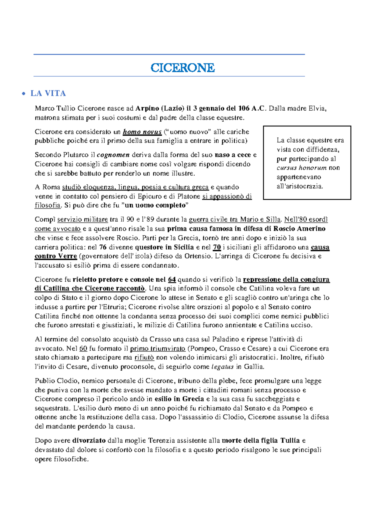 Cicerone, vita e opere - CICERONE LA VITA Marco Tullio Cicerone nasce ...