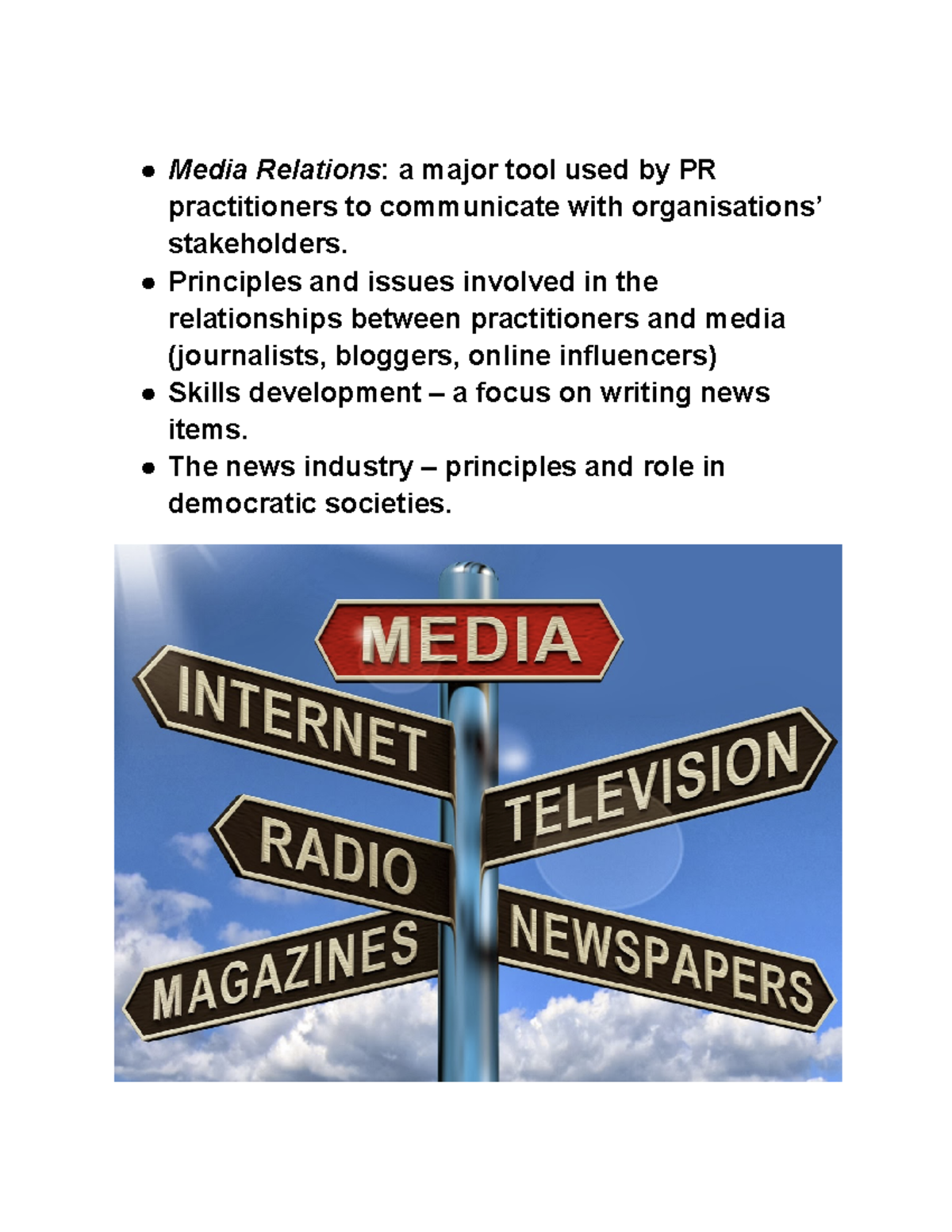 PUBRL201 - Lecture notes for sem 1 - Media Relations: a major tool used ...