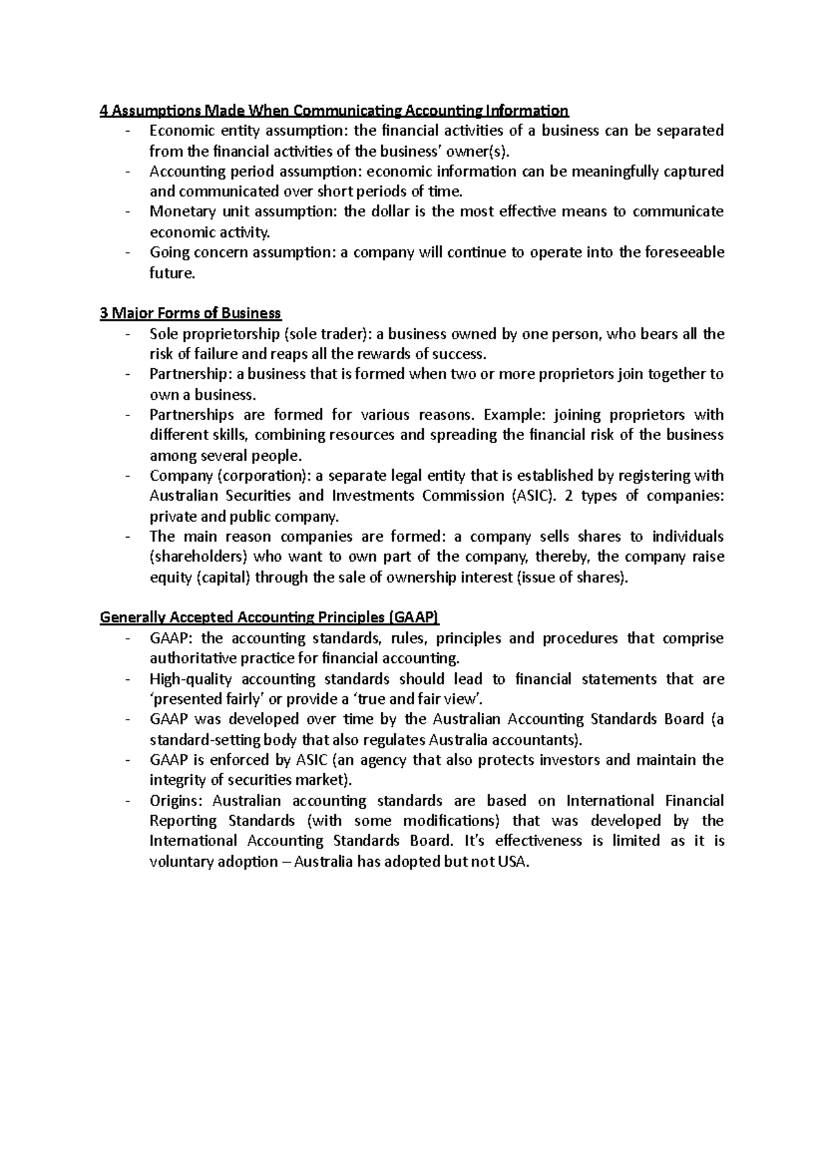 Acc notes - accounting - 4 Assumptions Made When Communicating ...