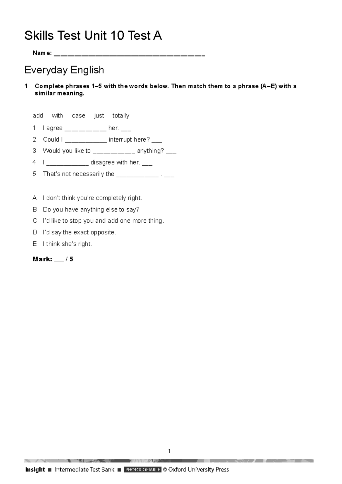 Skills Test Unit 10 A - Intermediate skill test key - Skills Test Unit ...