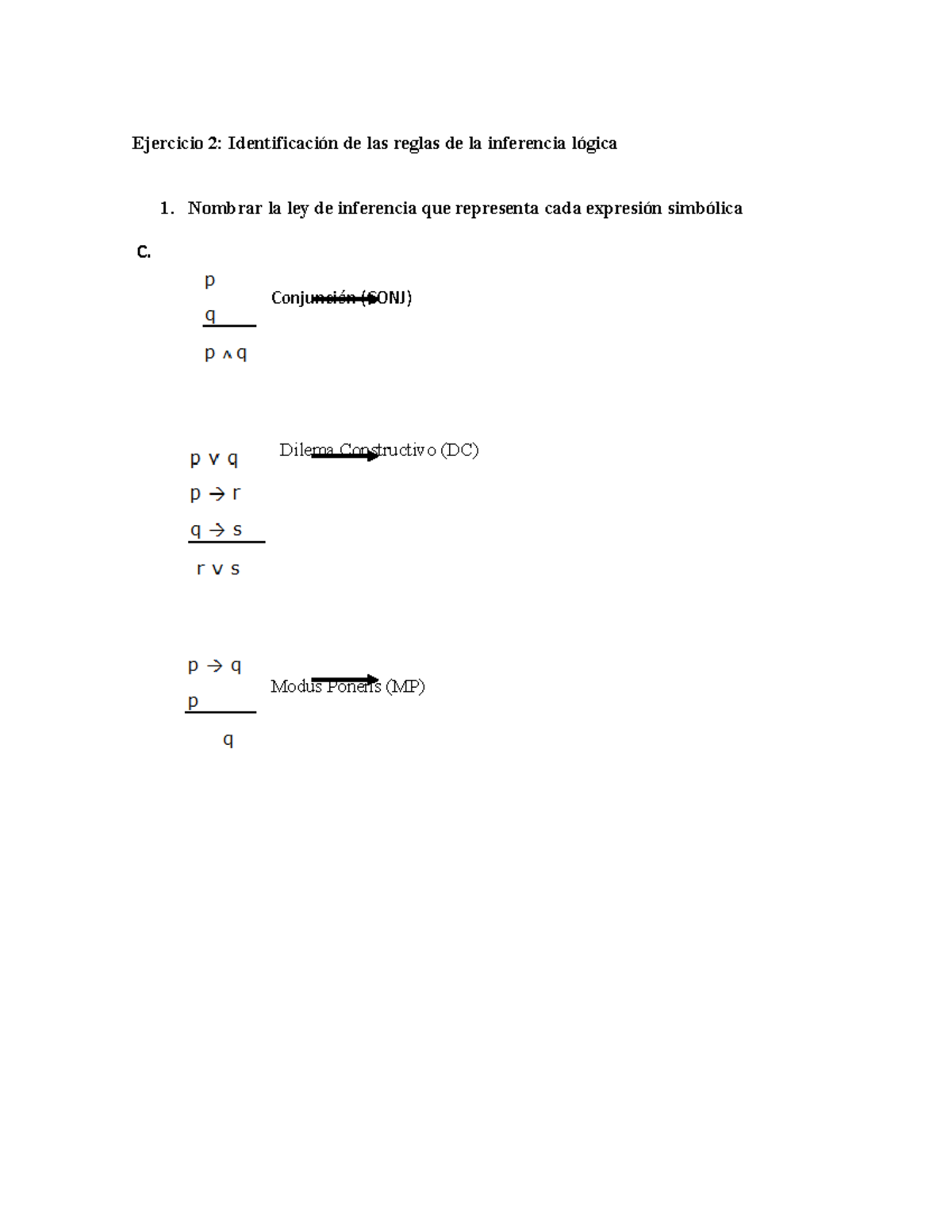Ejercicio 2 de etica - Ejercicio 2: Identificación de las reglas de la inferencia lógica Nombrar ...