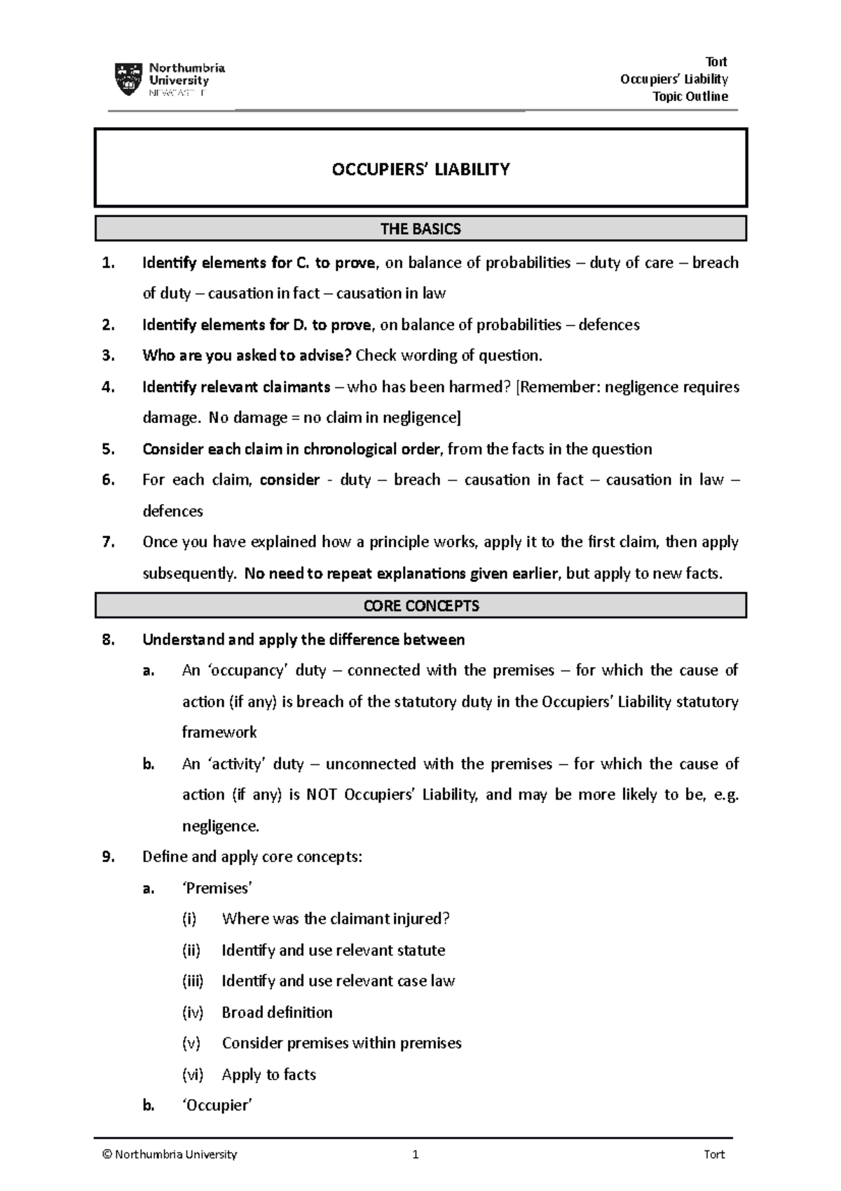 Occupiers' Liability - Topic outline - OCCUPIERS’ LIABILITY THE BASICS ...