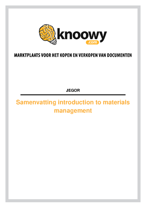 Materials management samenvatting - Materials management Week 1 ...