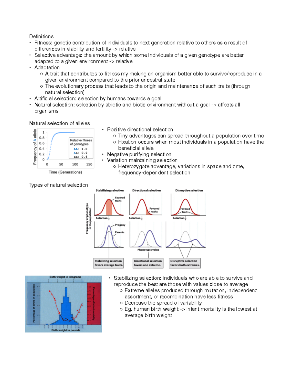 BIO120 Lecture 6 Notes - Definitions Fitness: genetic contribution of ...