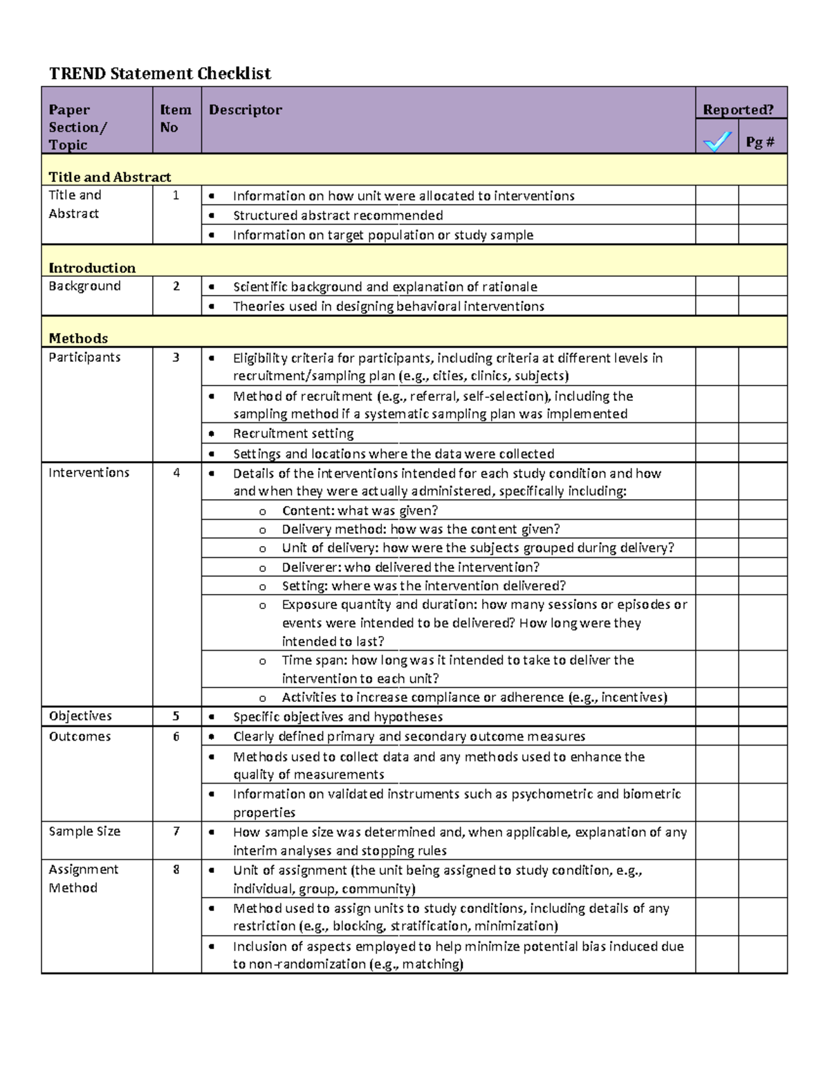 Trendstatement trend checklist - TREND Statement Checklist Paper ...