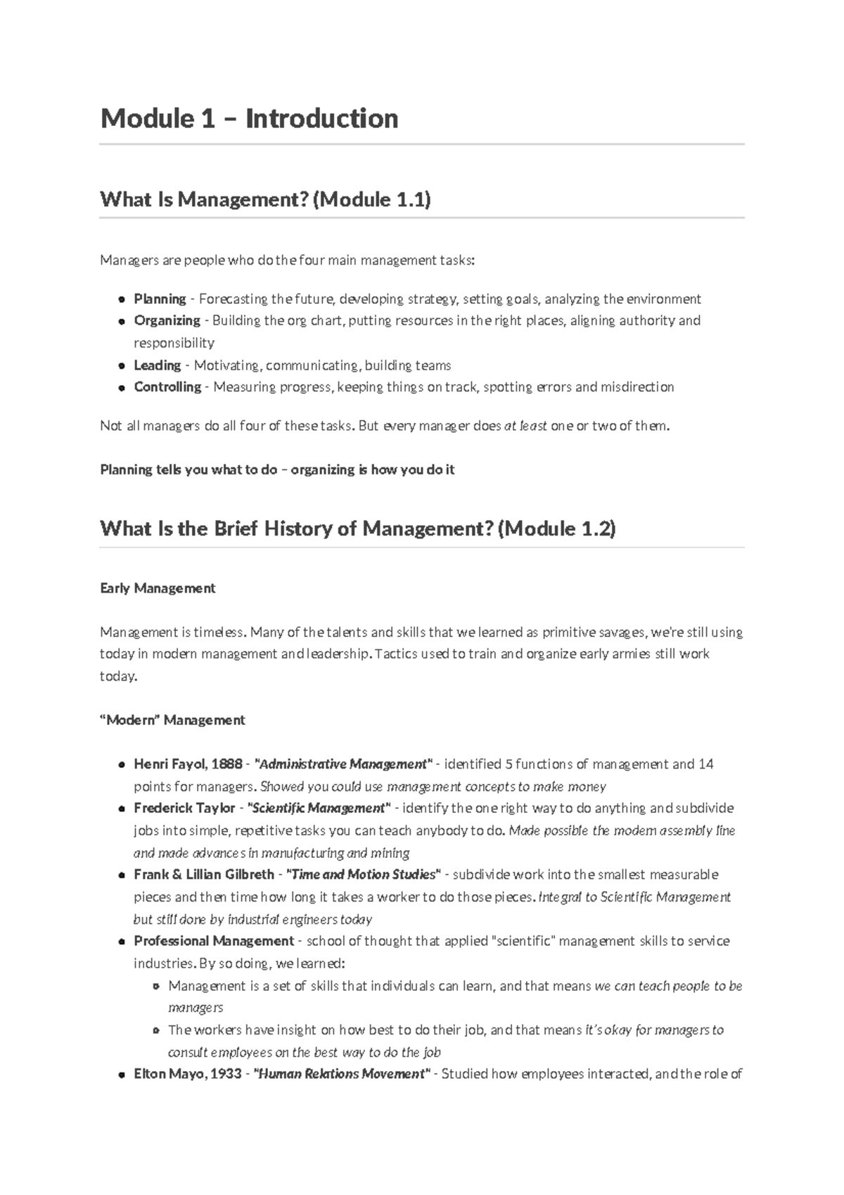 Management notes final - Module 1 – Introduction What Is Management ...