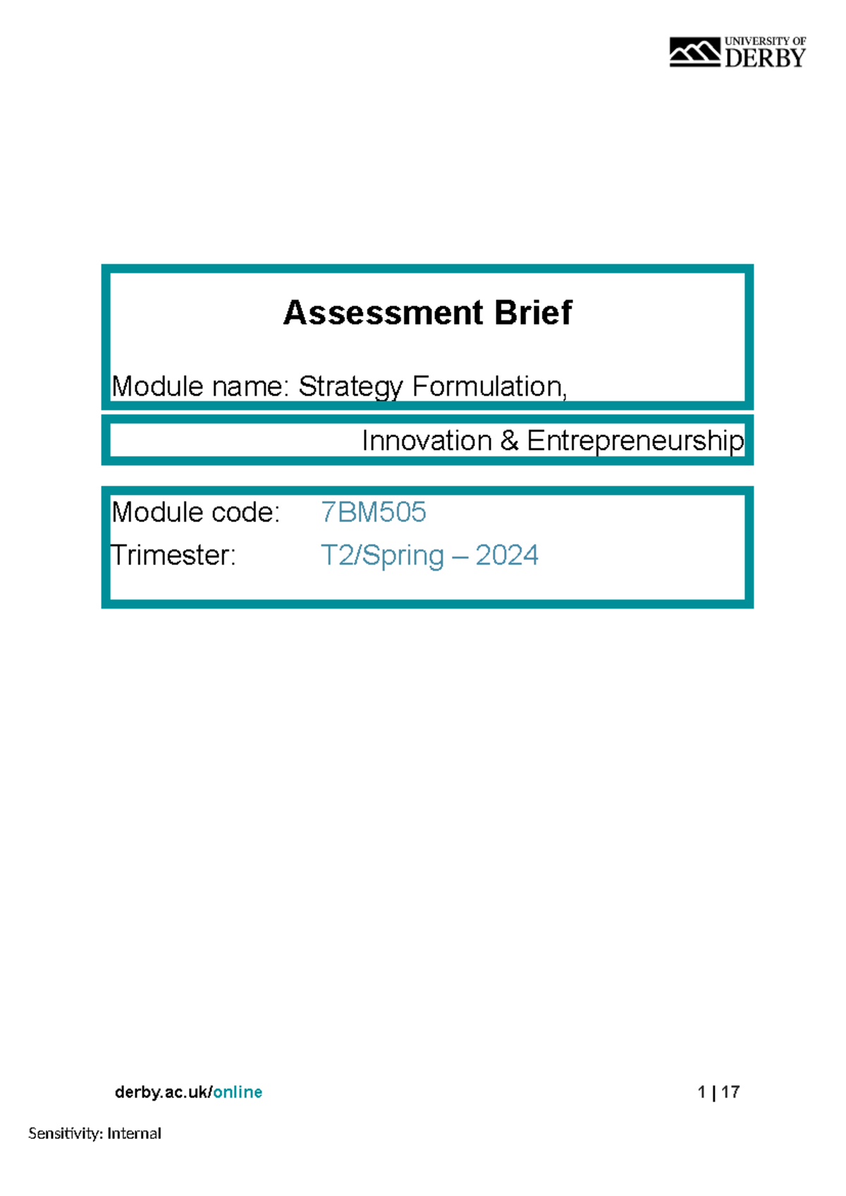 Final 7BM505 SFIE 2024. (3) Assignment MSc - Assessment Brief Module name: Strategy Formulation ...