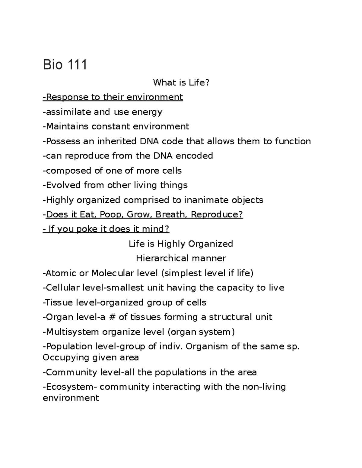 Bio 111 bonda and the atom - Bio 111 What is Life? -Response to their ...