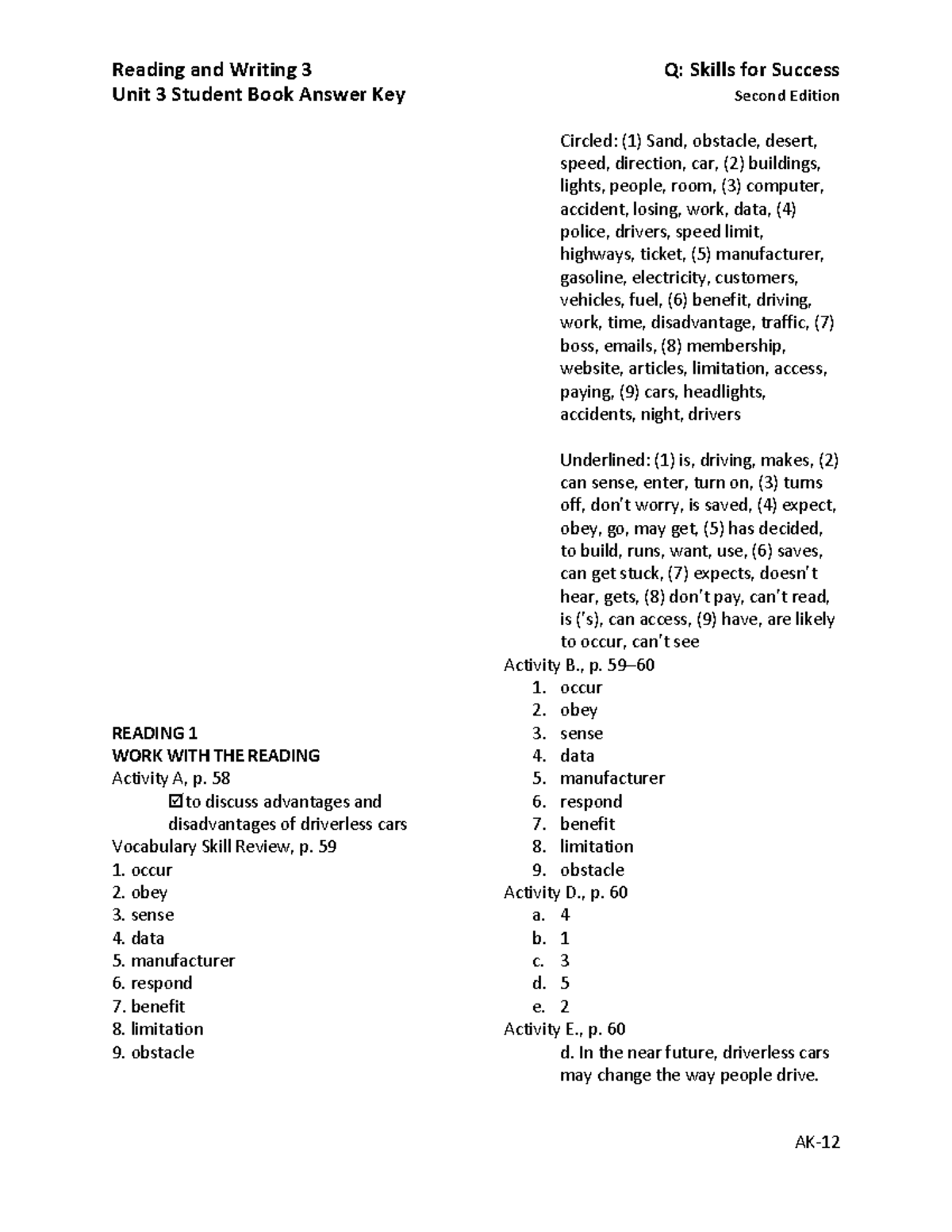 474024424 u03 answerkey reading 1 - Reading and Writing 3 Q: Skills for ...