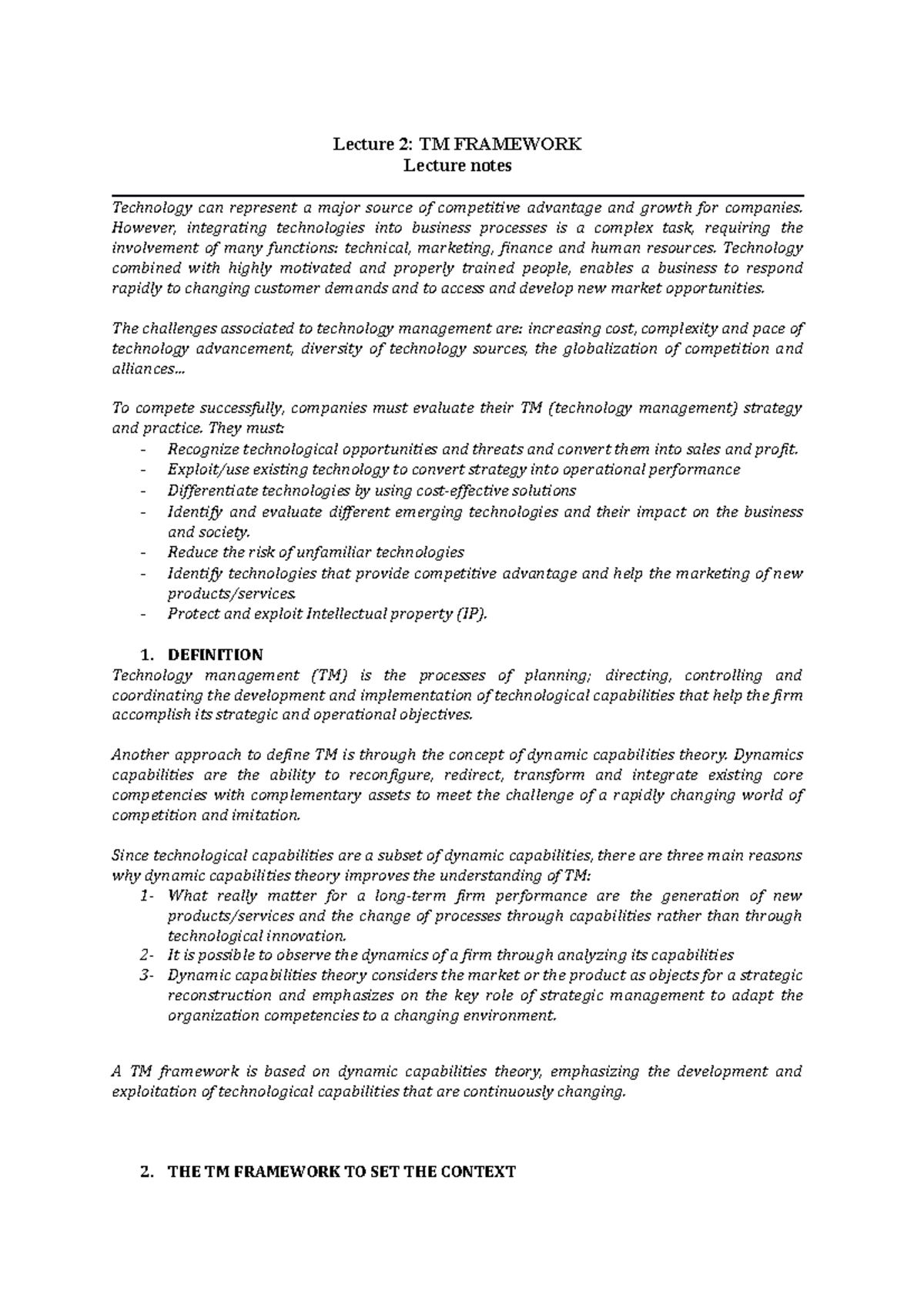 TM framework - Lecture notes 1 - Lecture 2: TM FRAMEWORK Lecture notes ...
