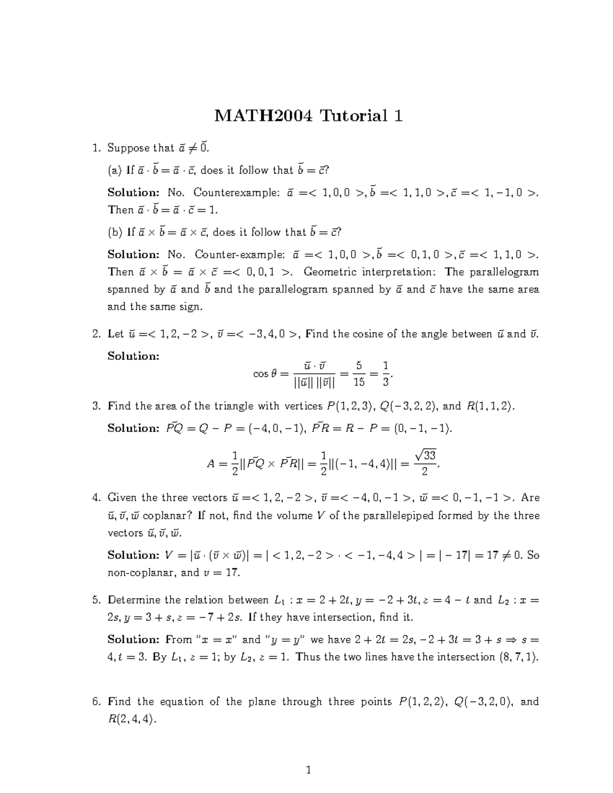 MATH2004 Tut1 - math tutorial notes - MATH2004 Tutorial 1 Suppose that ...