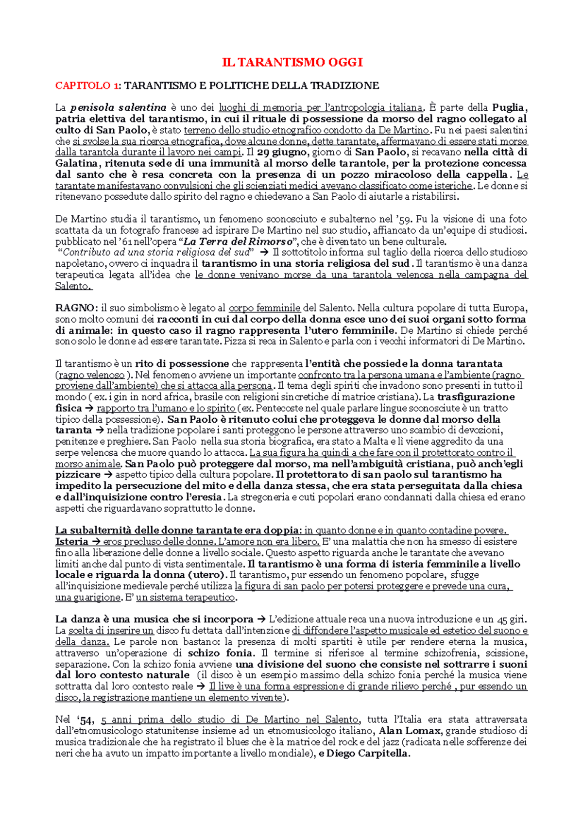 Il Tarantismo Oggi riassunto - IL TARANTISMO OGGI CAPITOLO 1 ...
