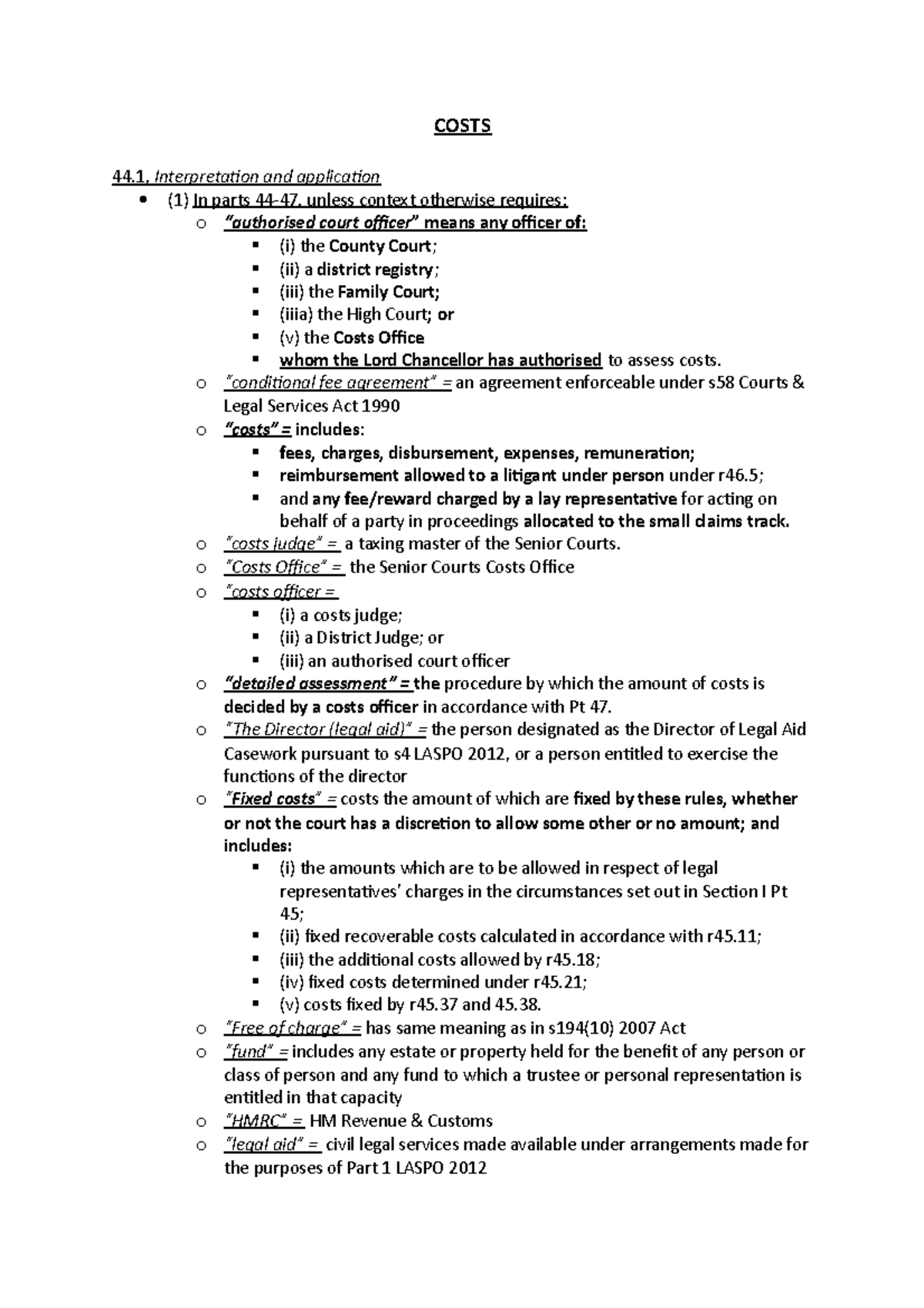 Civil notes cost - BPP - Studocu