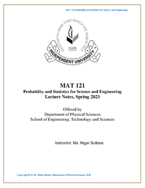 Lecture 07 - ... - Lecture Notes on MAT 212 Probability Statistics for ...