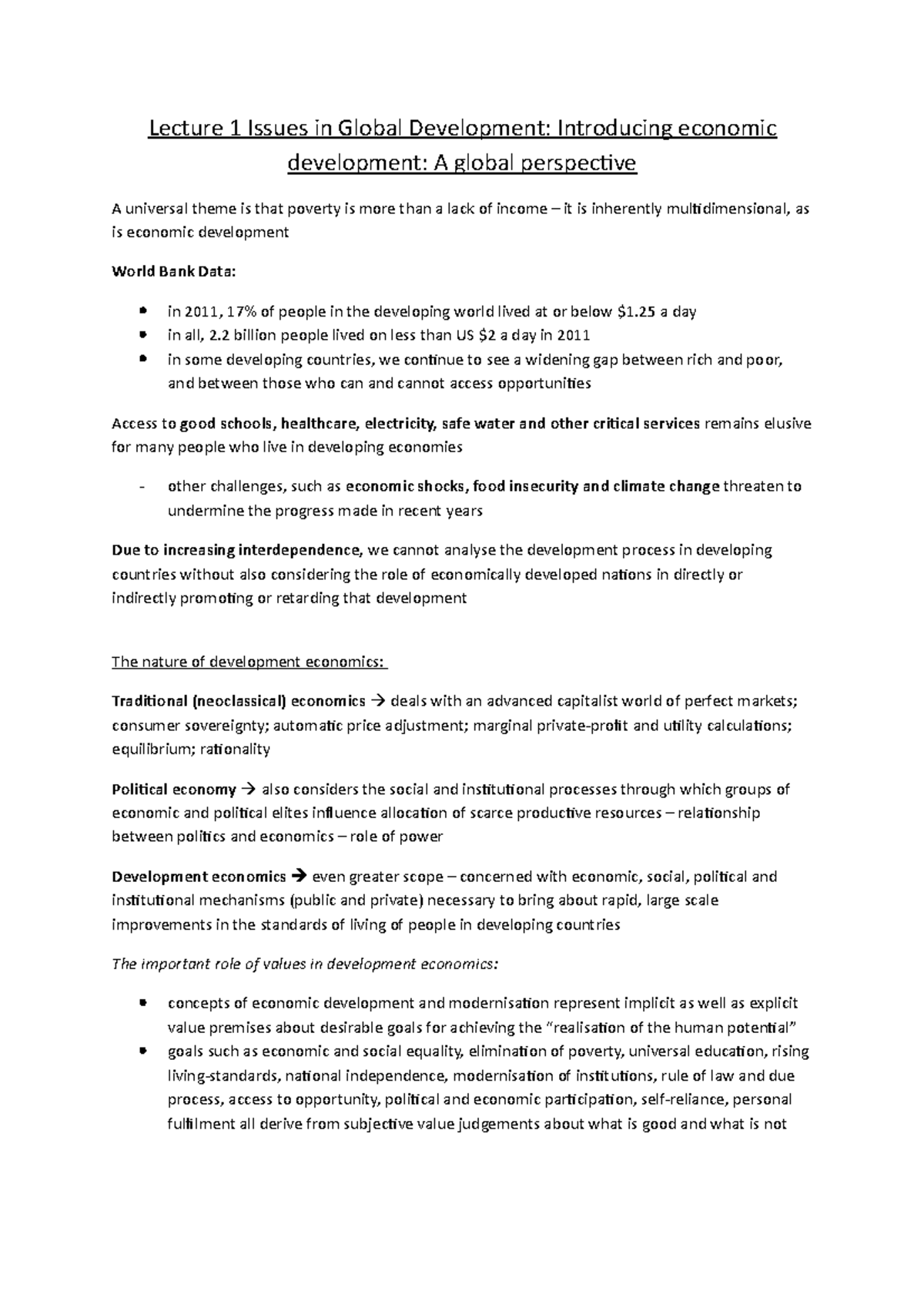 Lecture 1 Introducing economic development - Lecture 1 Issues in Global ...