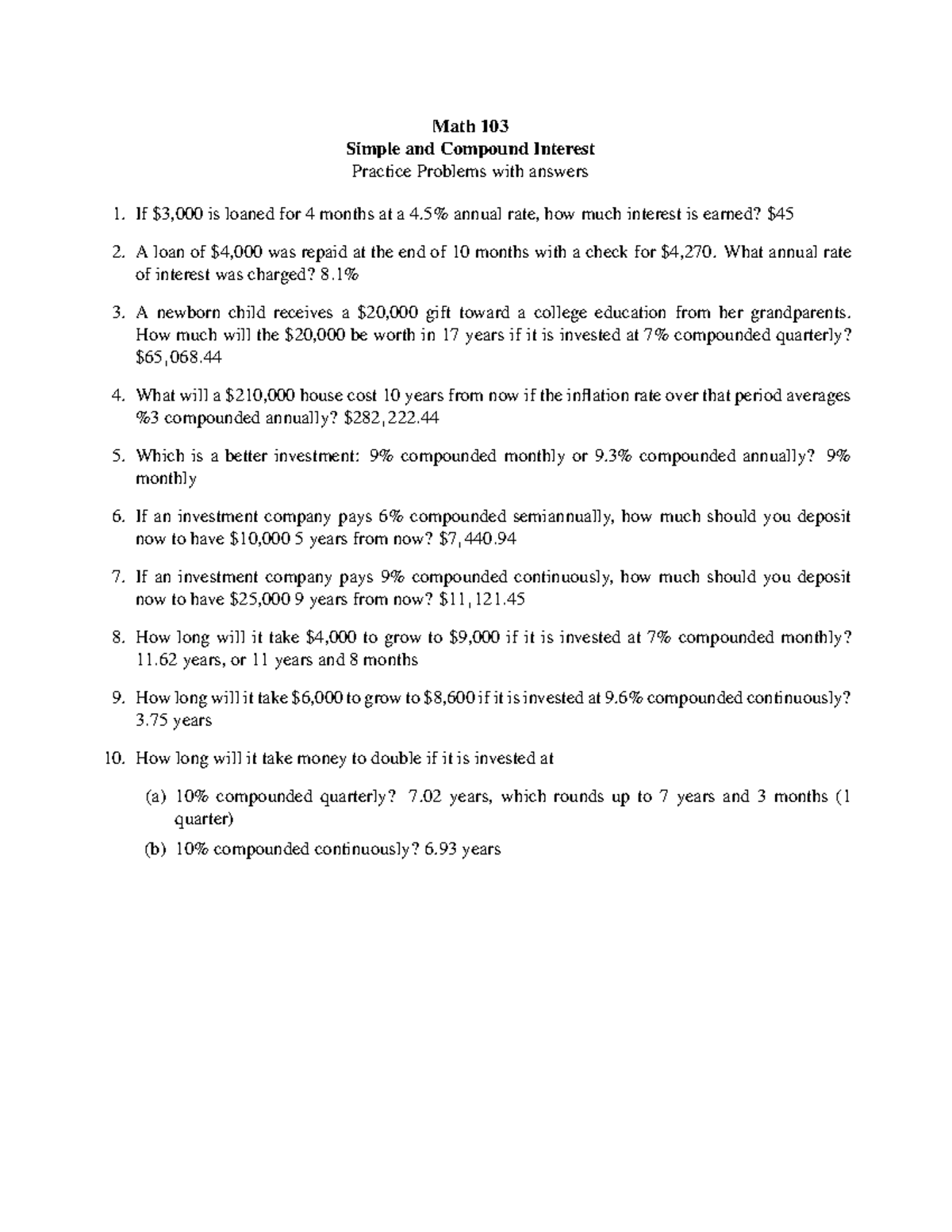 Simple and Compound Interest test bank 2 - Bachelor of science in ...