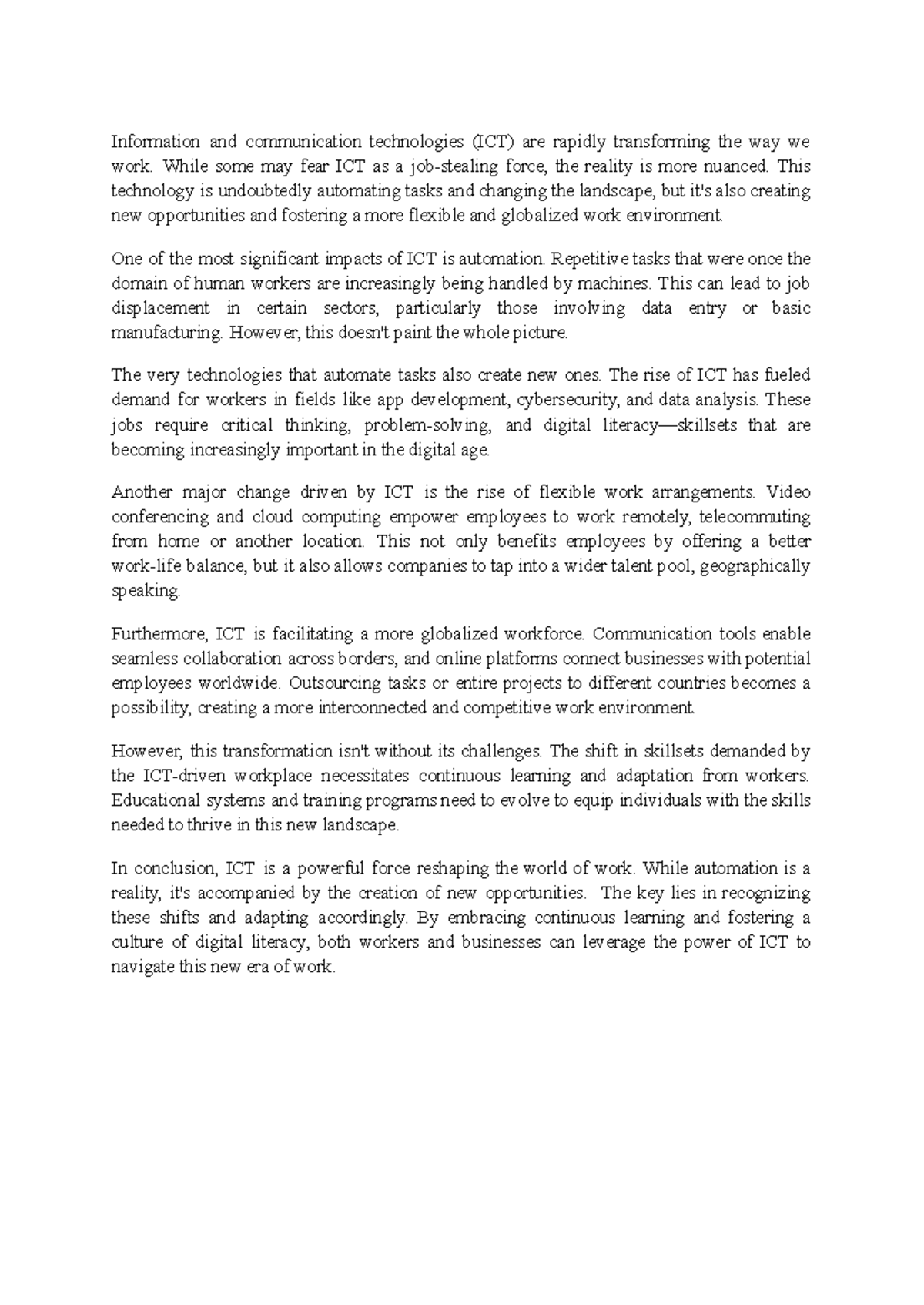 Writting Unit 1 - Information and communication technologies (ICT) are ...