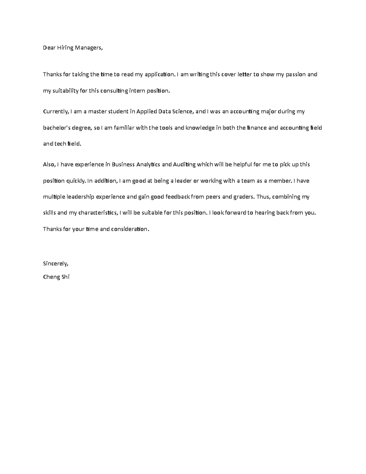 Cover letter - Dear Hiring Managers, Thanks for taking the time to read ...