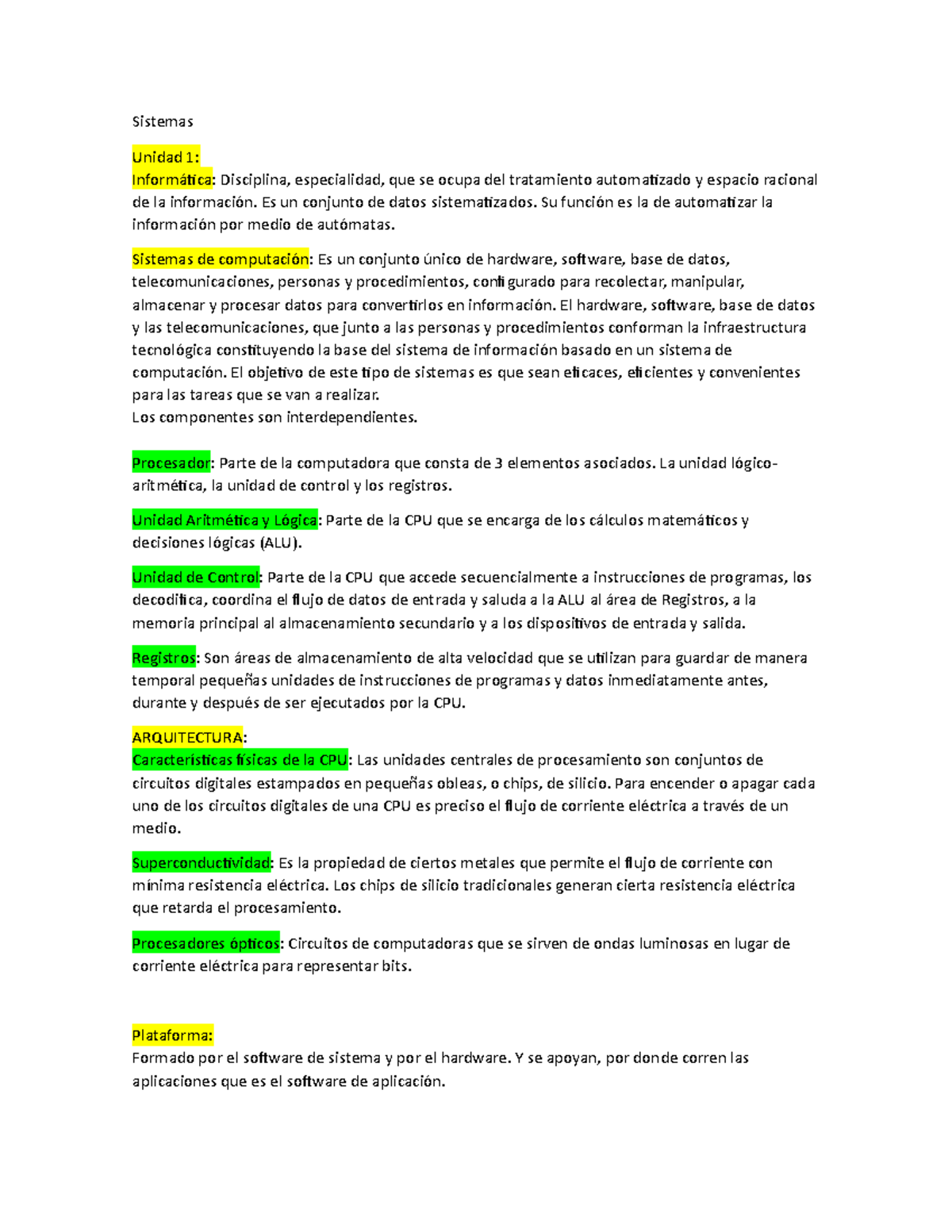 Sistemas de informacion-Resumen-1er Parcial - Sistemas Unidad 1: Informática: Disciplina, - Studocu