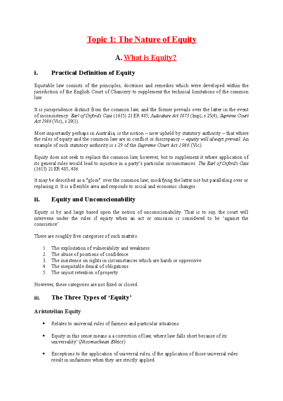 Topic 1 The Nature of Equity - Topic 1: The Nature of Equity A is ...