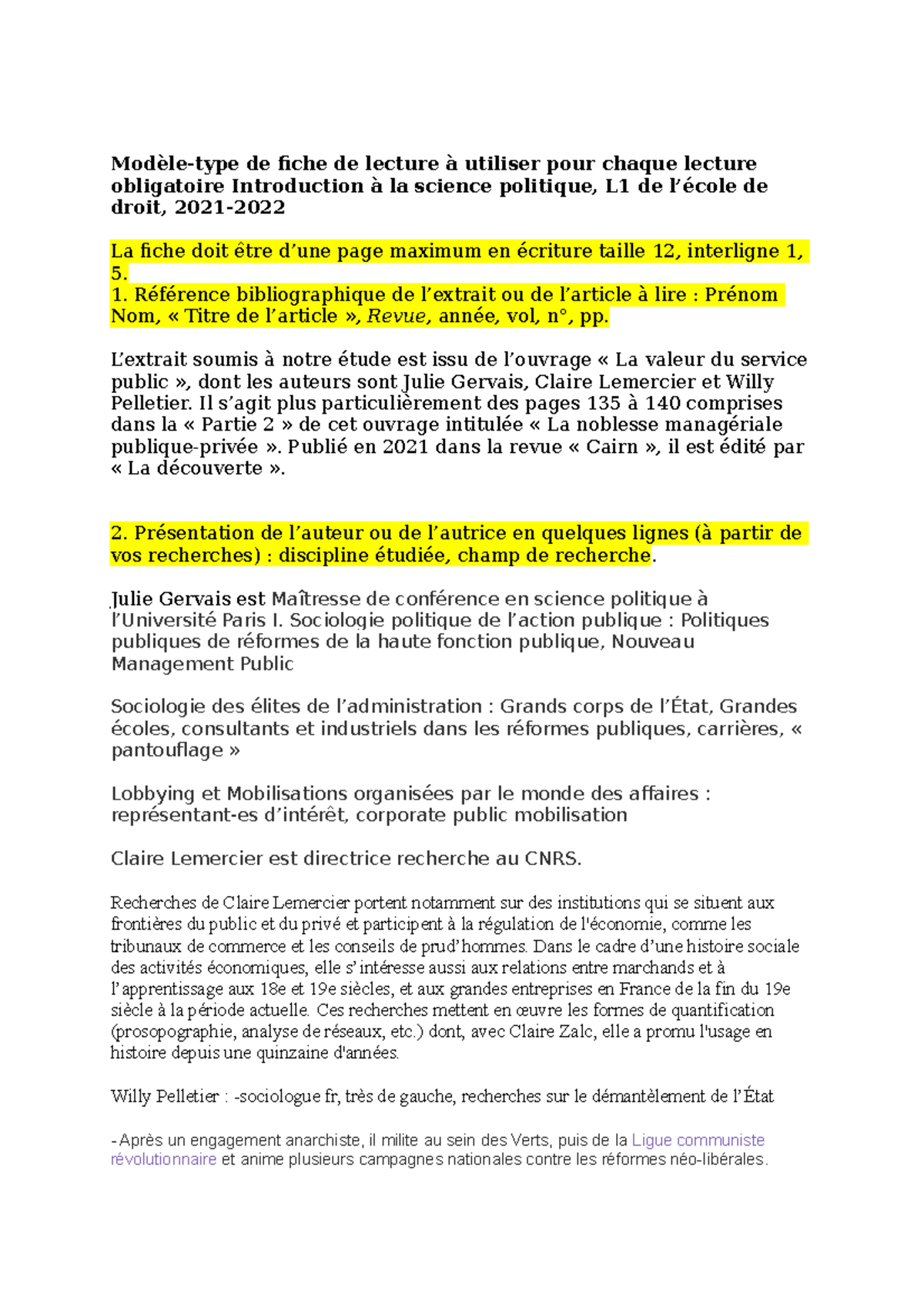 TD sc po - eeee - Modèle-type de fiche de lecture à utiliser pour ...