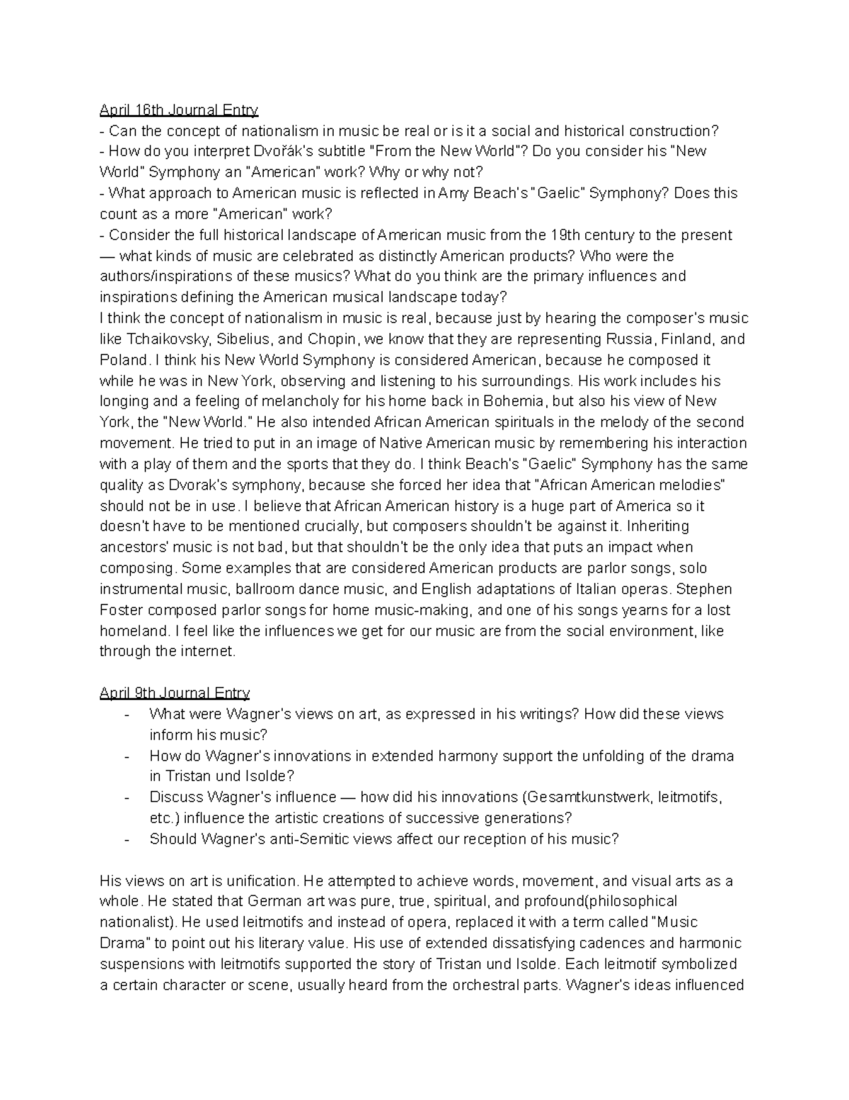 MHS 122 Journal Entries - April 16th Journal Entry Can the concept of ...