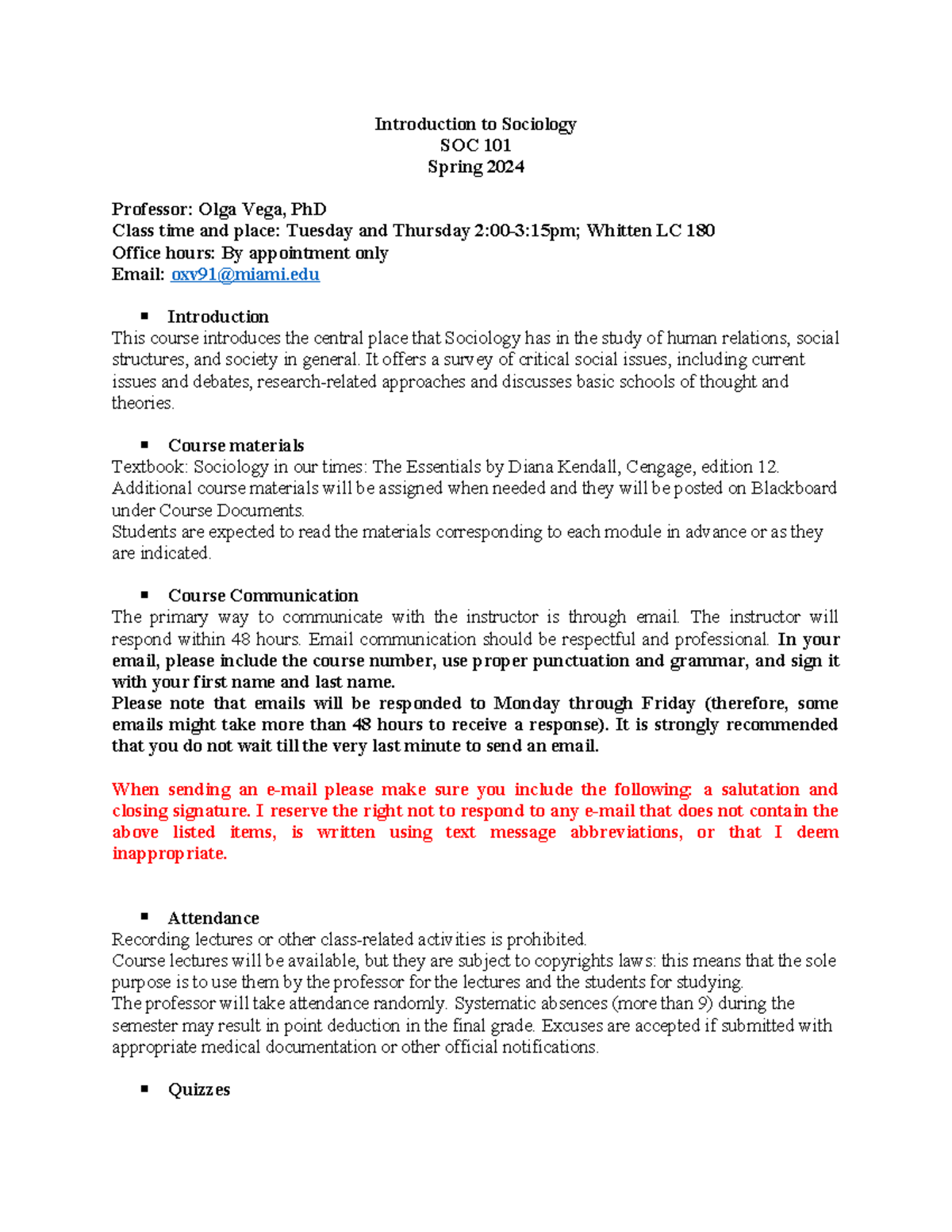 Introduction to Sociology Syllabus Vega Spring 2024 - Introduction to ...