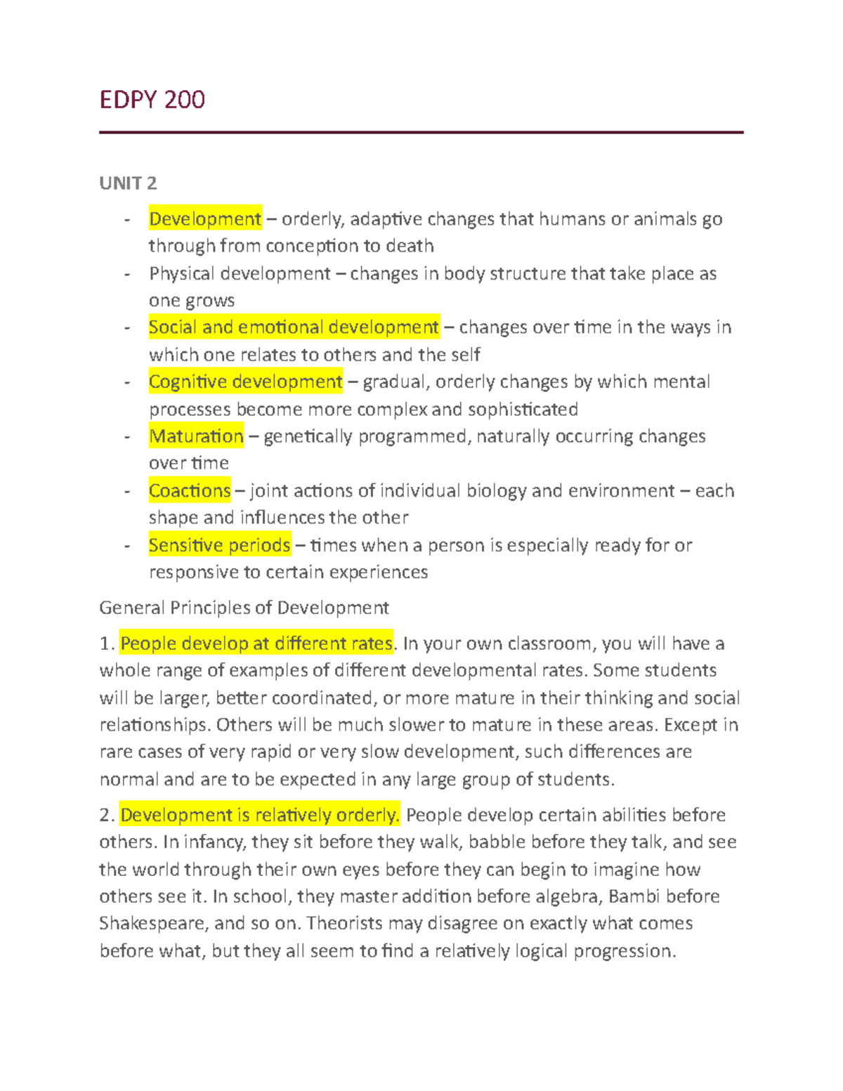 EDPY 200 notes: detail notes - EDPY 200 UNIT 2 Development – orderly ...