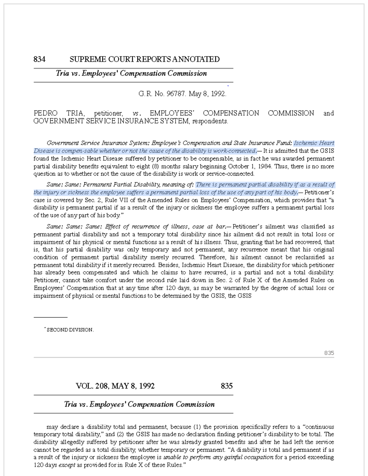 Tria vs. ECC Case - 834 SUPREME COURT REPORTS ANNOTATED Tria vs ...