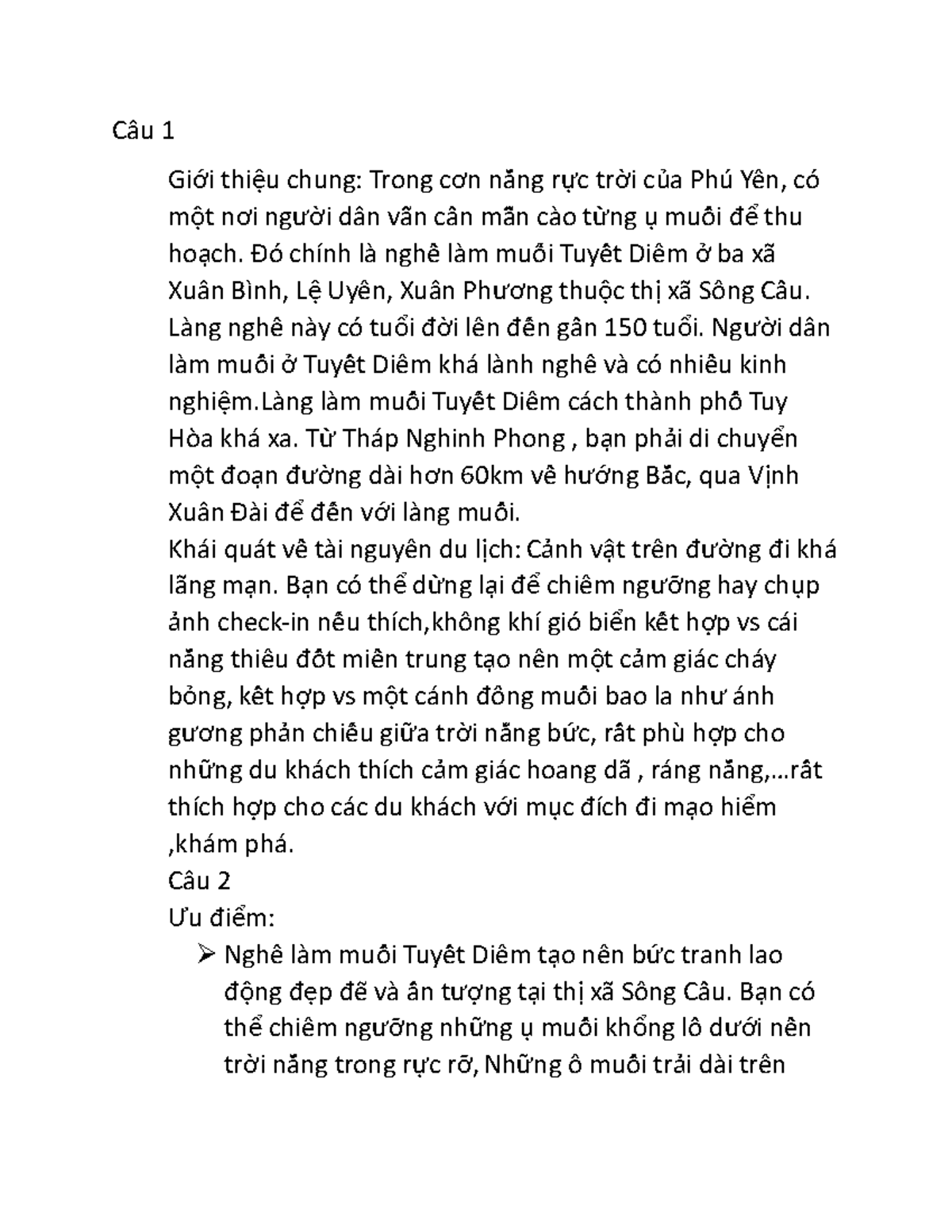 Câu 1 - đươiiwdìqì - Câu 1 Gi i thi u chung: Trong c n nắắng rớ ệ ơ ực tr i c a Phú Yên, có ờ ủ ...