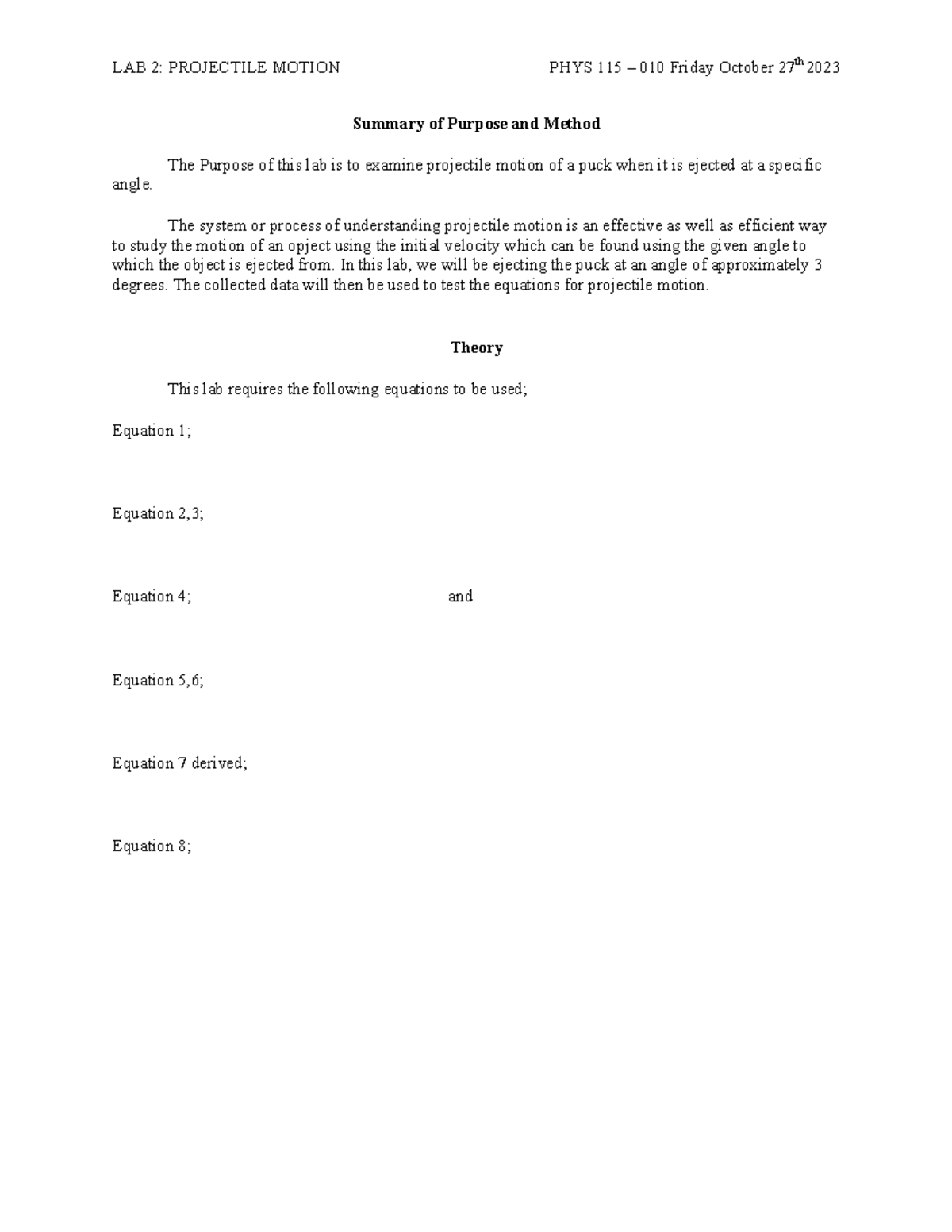 Phys pre lab 2 - Physics pre lab 2 for 115 just add the equations - LAB ...