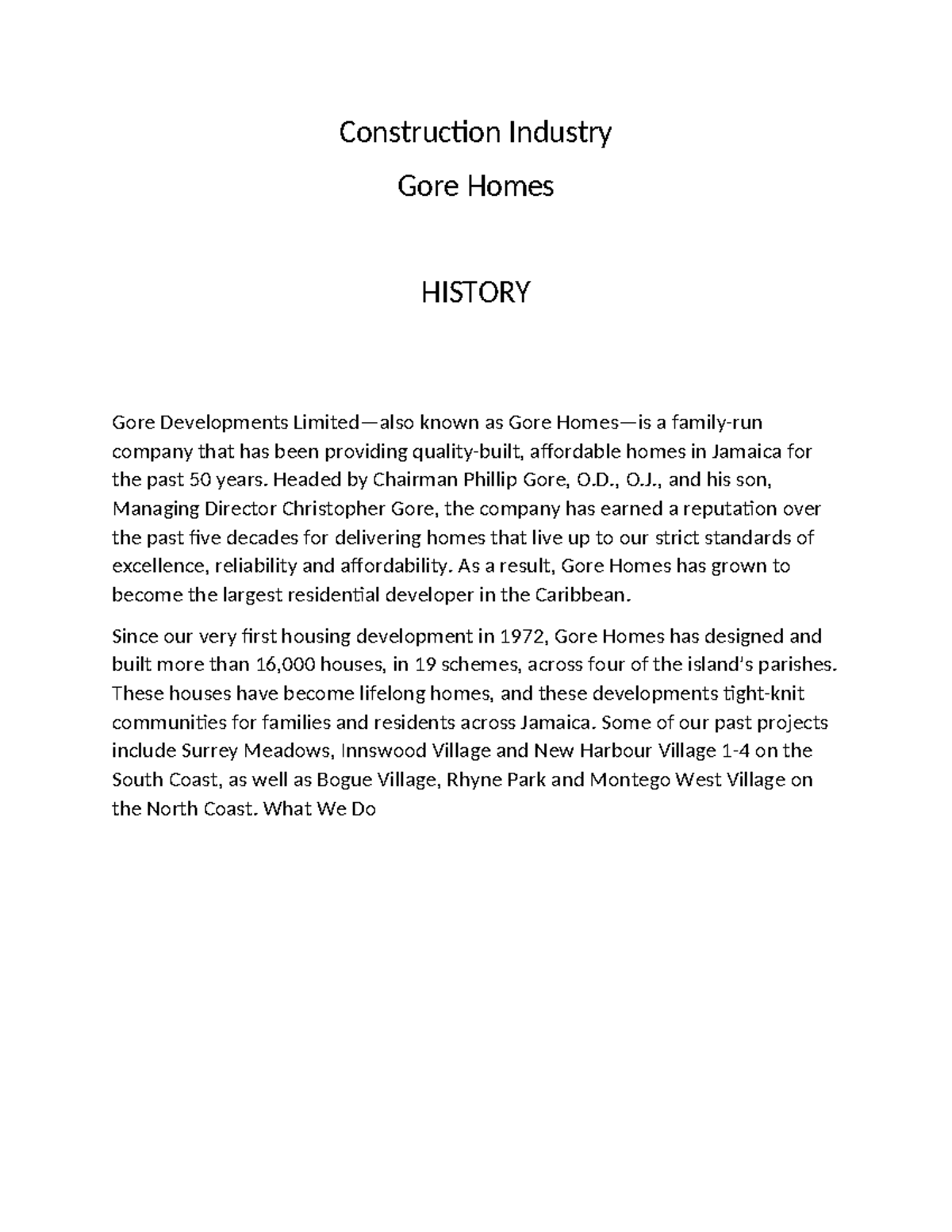 Constructiong industry - Construction Industry Gore Homes HISTORY Gore ...