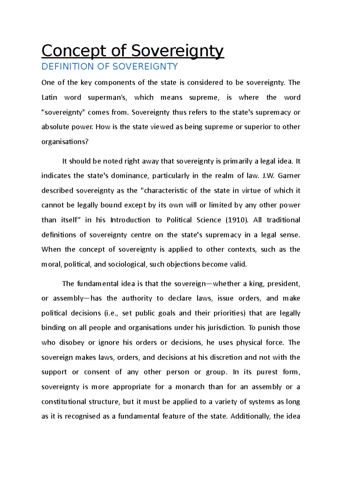 Concept of Sovereignty - Concept of Sovereignty DEFINITION OF ...