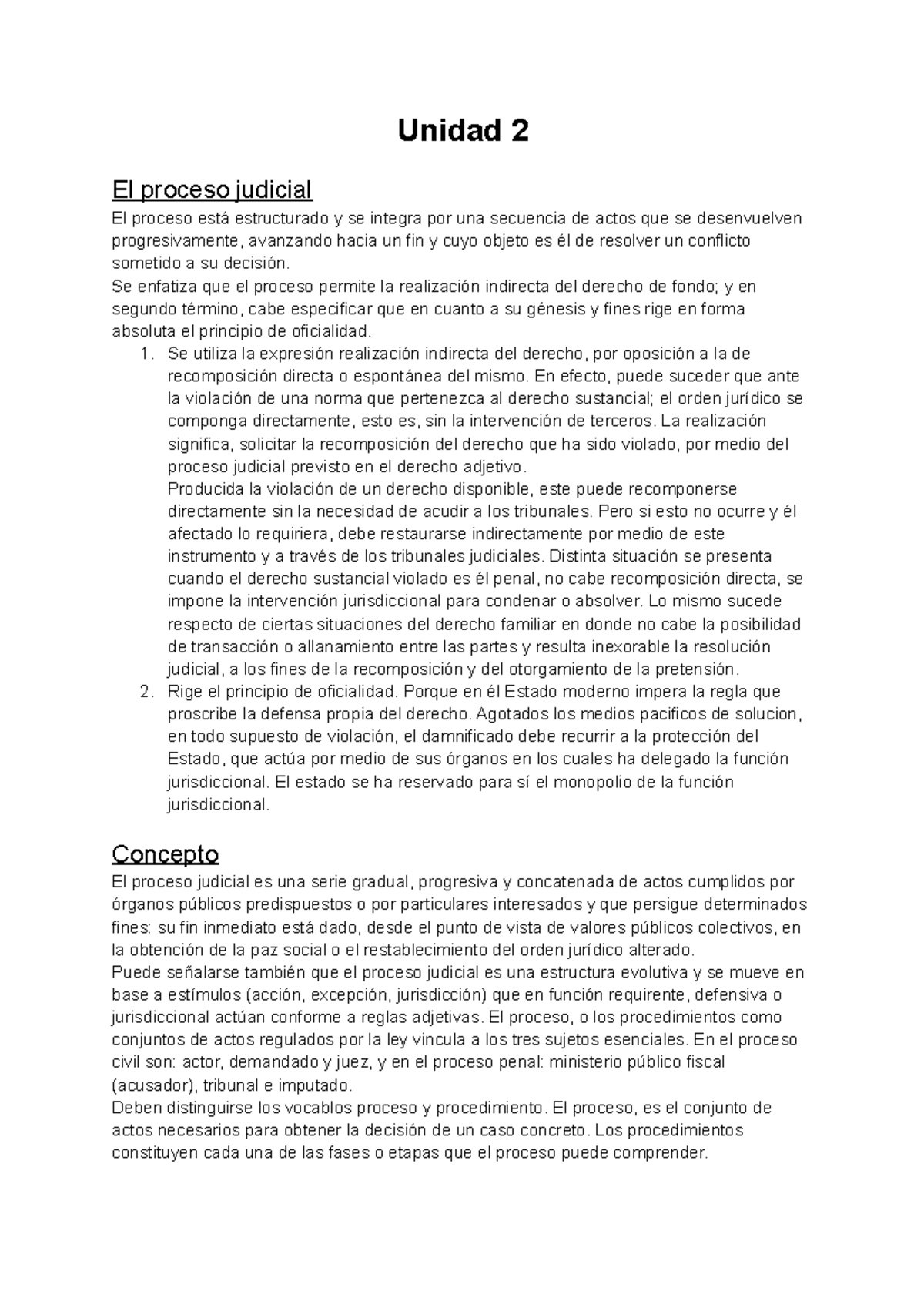 Teorías - Unidad 2 - tgp - Unidad 2 El proceso judicial El proceso ...