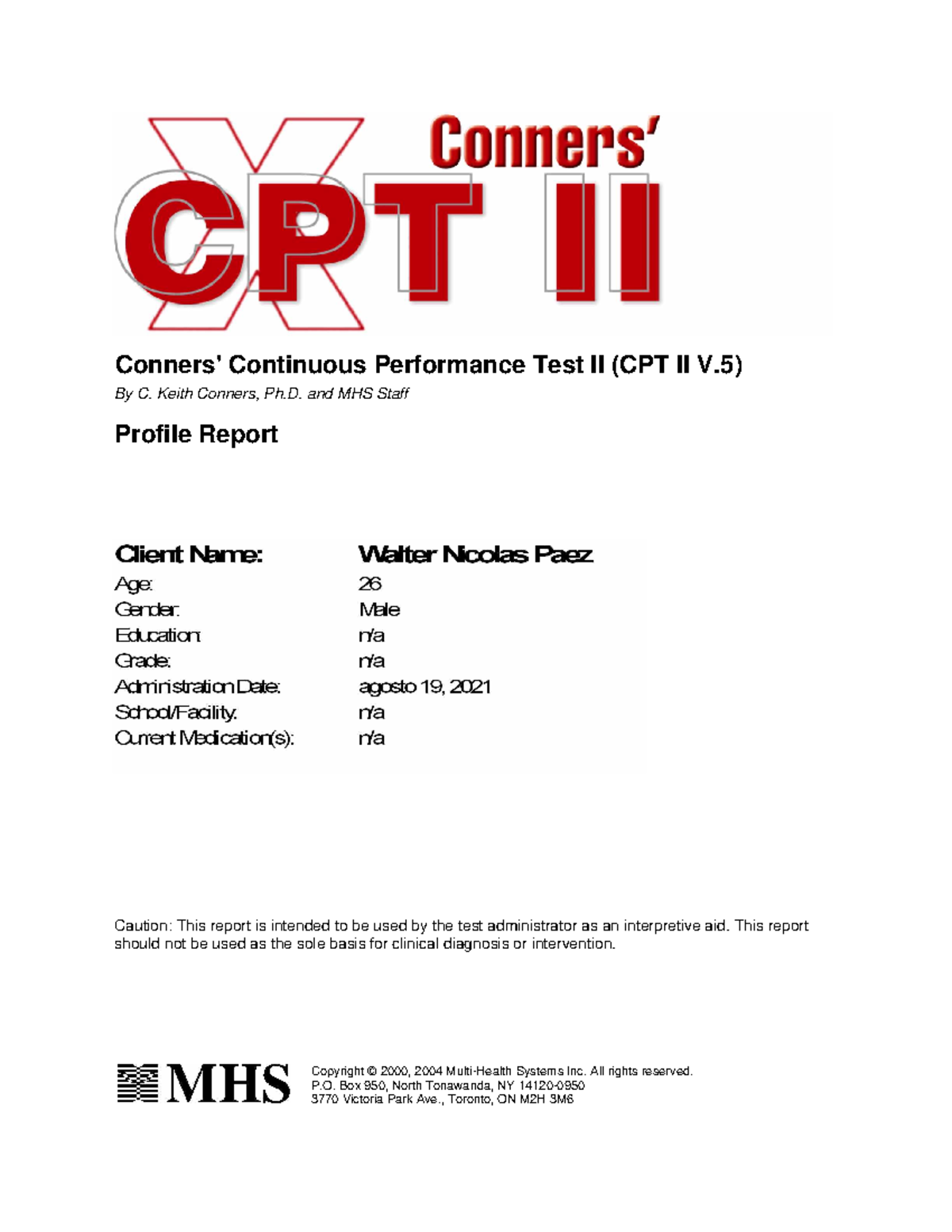 Servlet Salida Binaria - Profile Report By C. Keith Conners, Ph. and ...