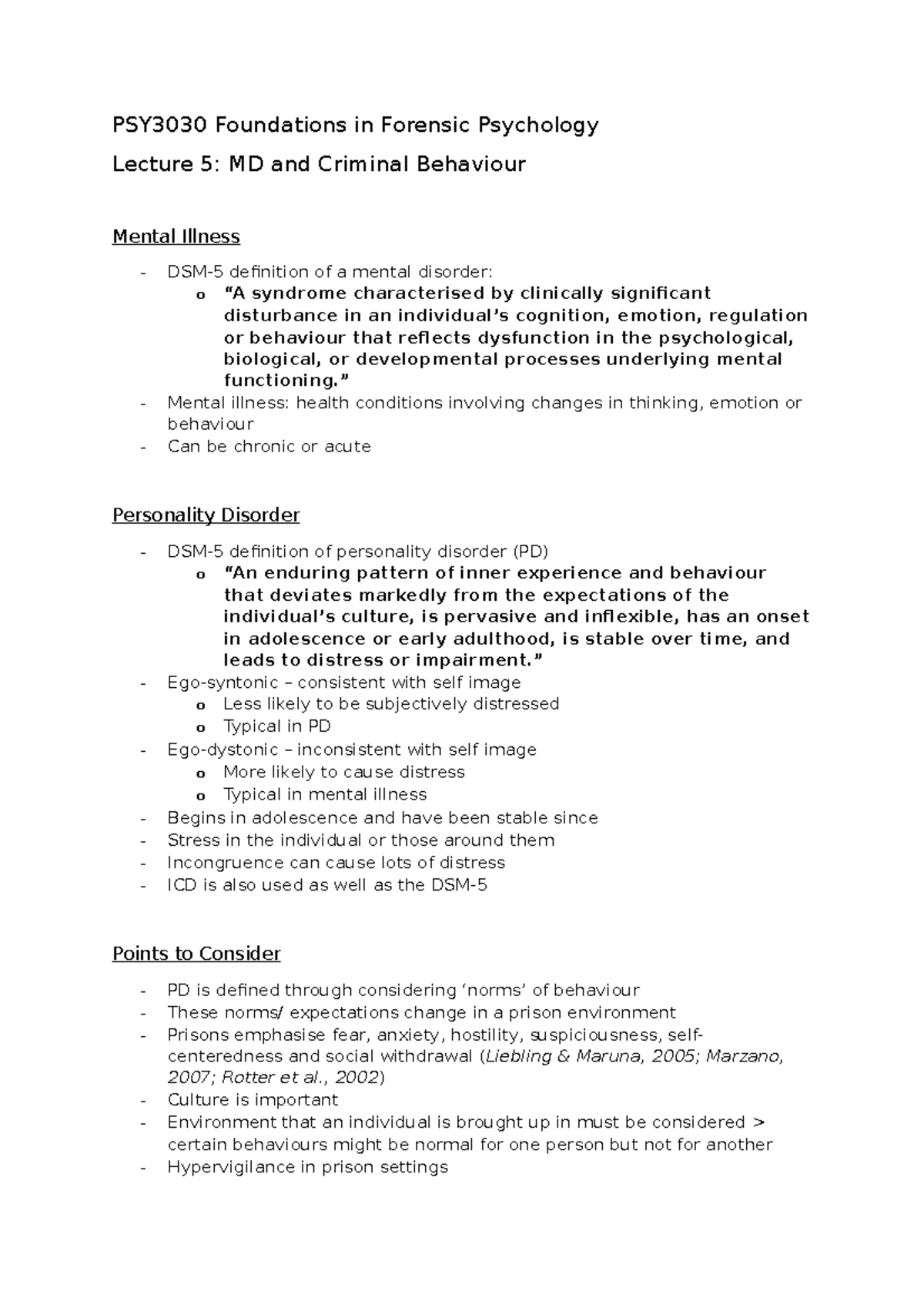 Foundations in Forensic Psychology: MD and Criminal Behaviour - PSY3030 ...