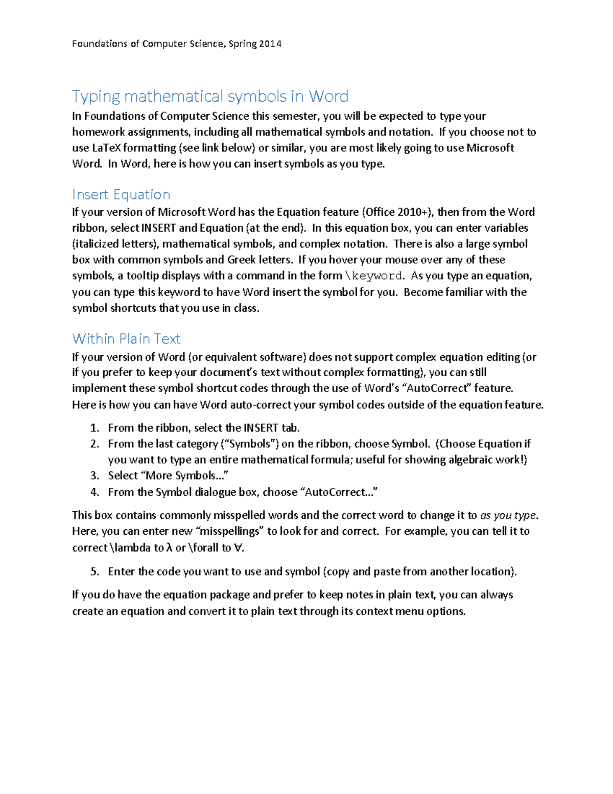 Wordsymbols - Jhhh - Foundations of Computer Science, Spring 2014 ...