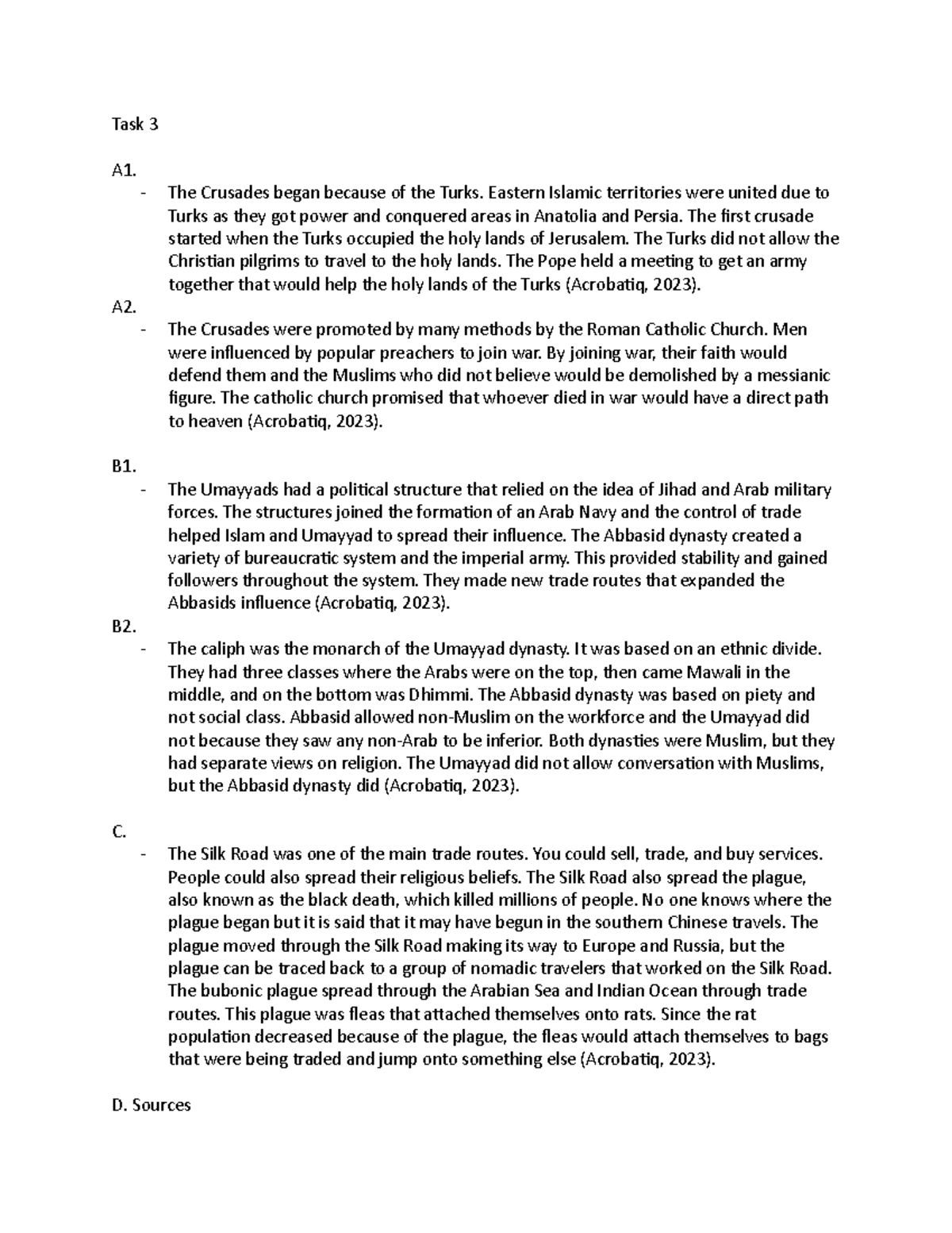 Task 3 world history - This is the assignment task 3 for the class. - Task 3 A1. - The Crusades ...