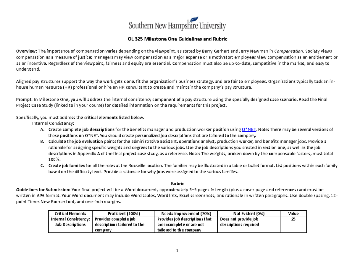 OL 325 Milestone One Guidelines and Rubric - Society views compensation ...