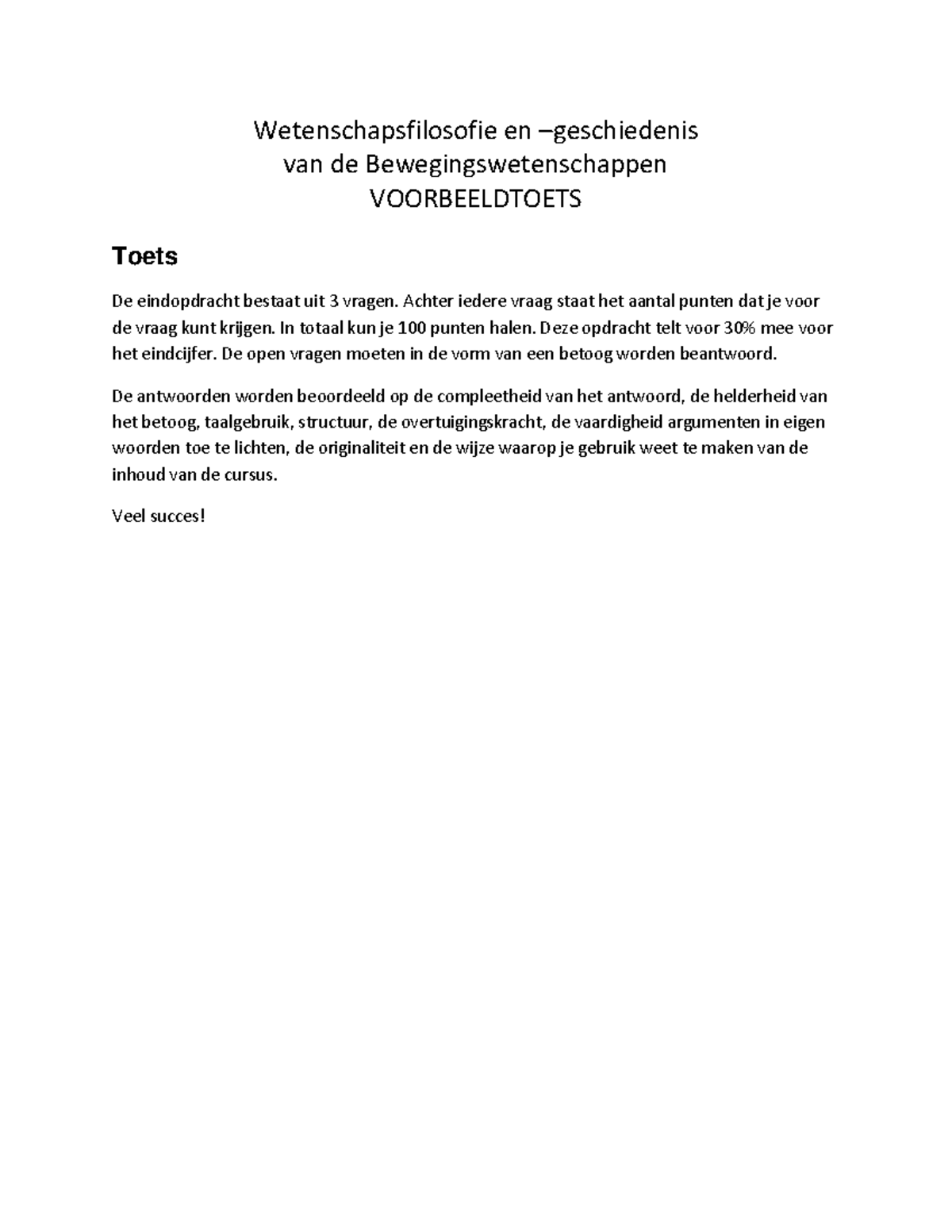 Voorbeeld toets WGF - Wetenschapsfilosofie en – geschiedenis van de Bewegingswetenschappen ...