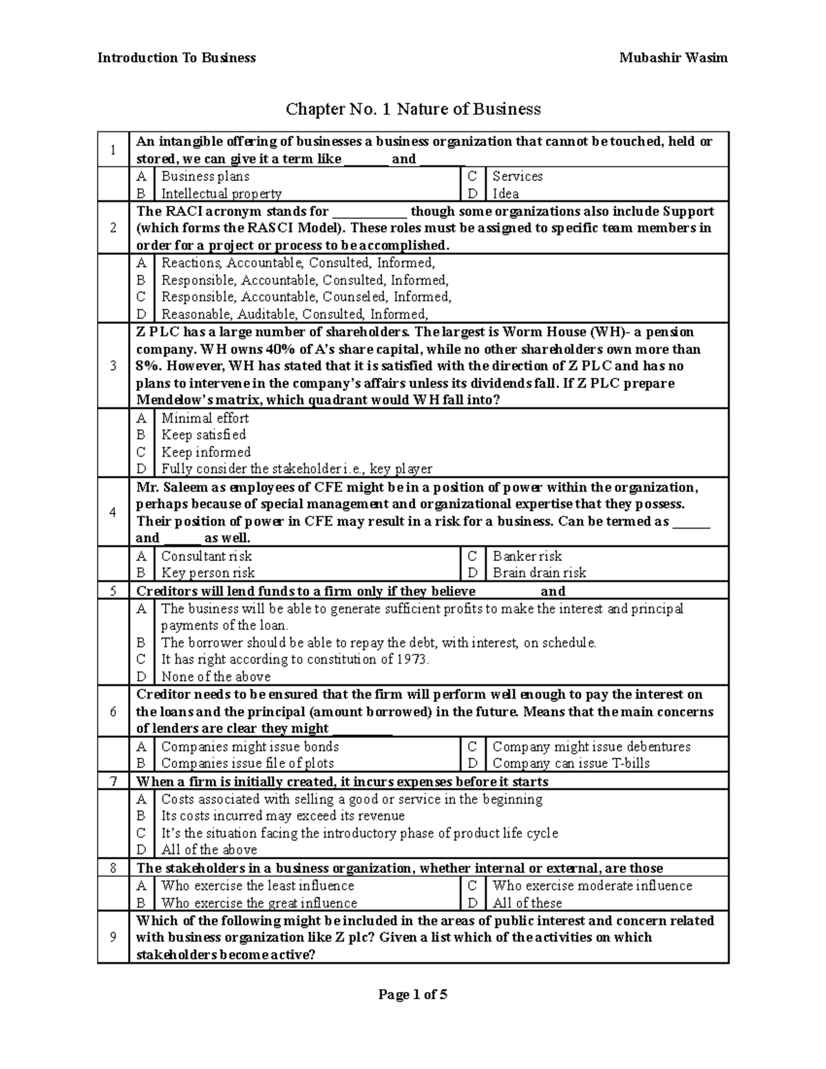 Chapter No. 1 Assignment - Chapter No. 1 Nature of Business 1 An ...
