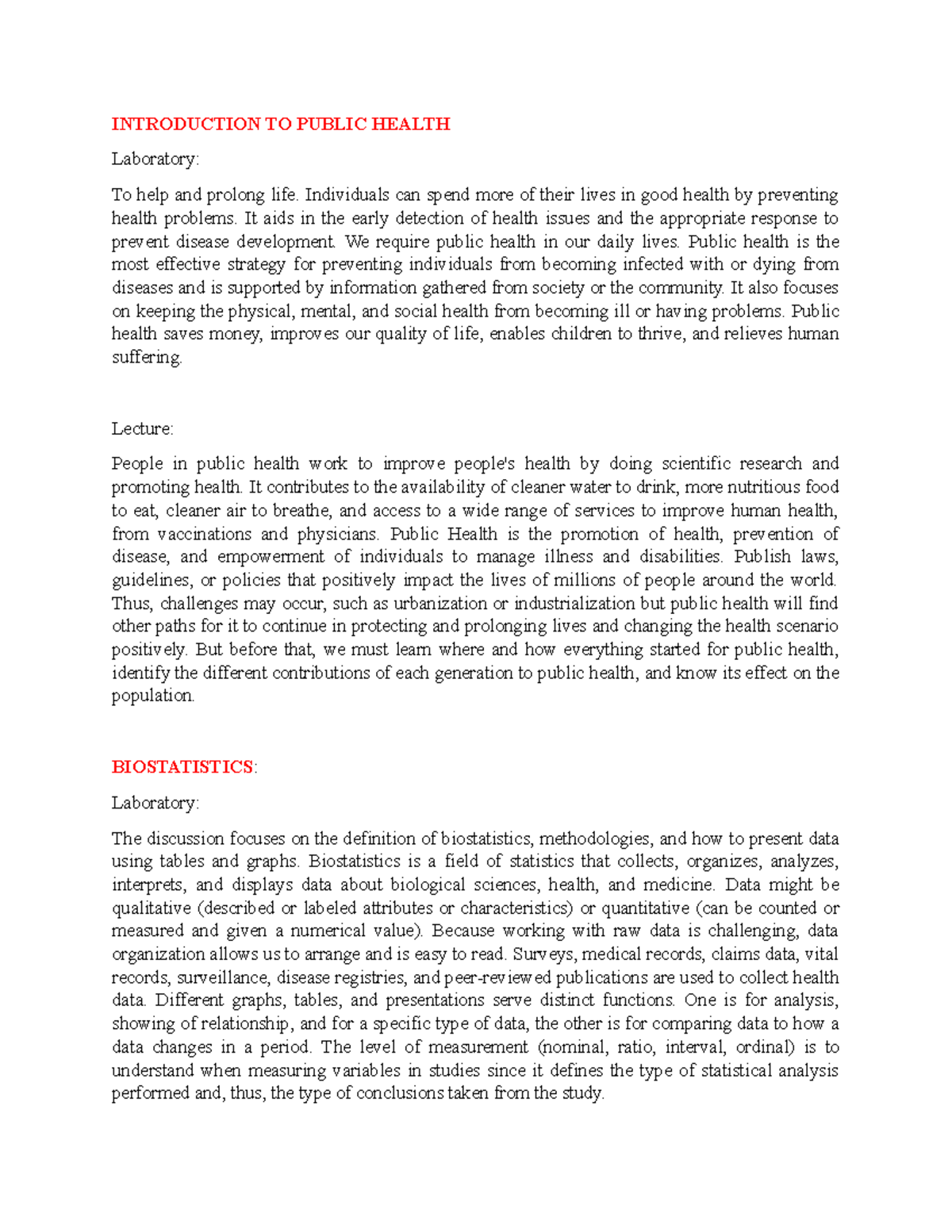 OBE Diary_chemistry - INTRODUCTION TO PUBLIC HEALTH Laboratory: To help ...