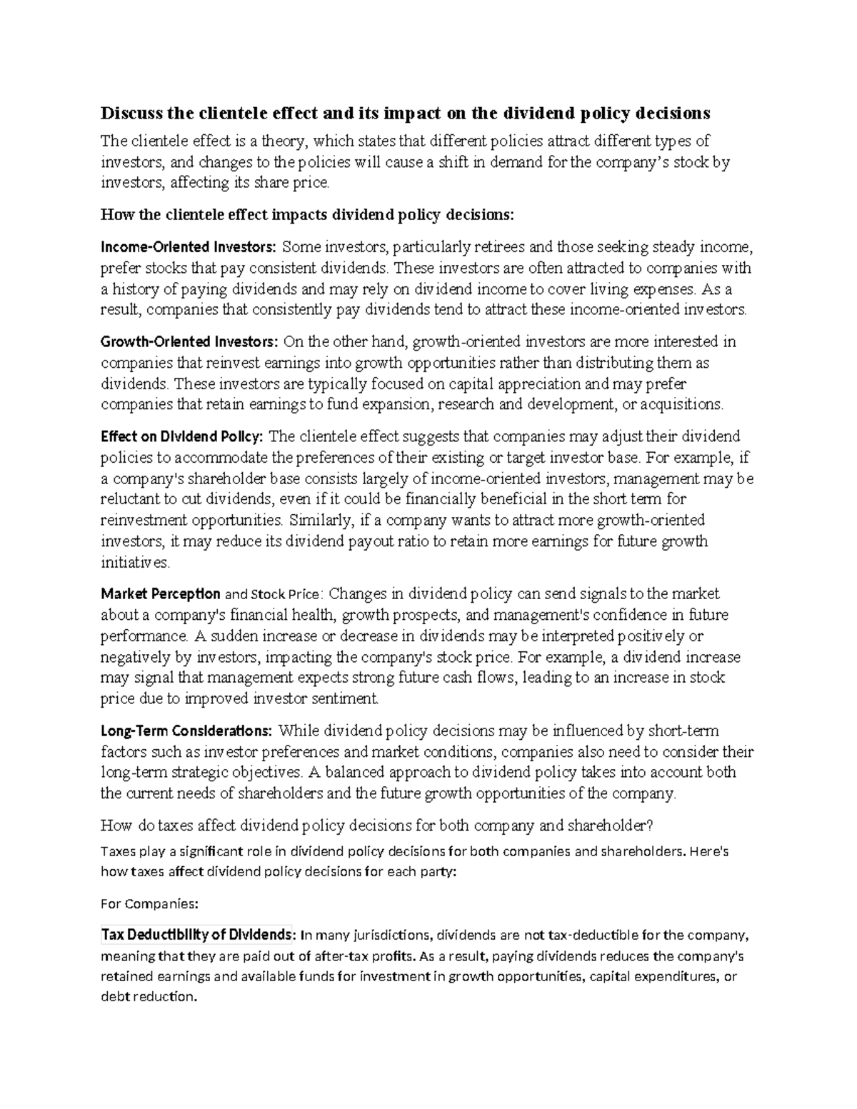 Clientele effect - okay - Discuss the clientele effect and its impact ...