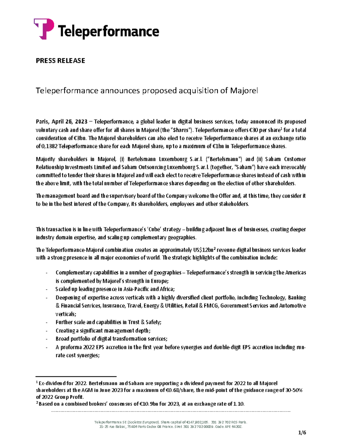 Teleperformance press release teleperformance announces proposed ...