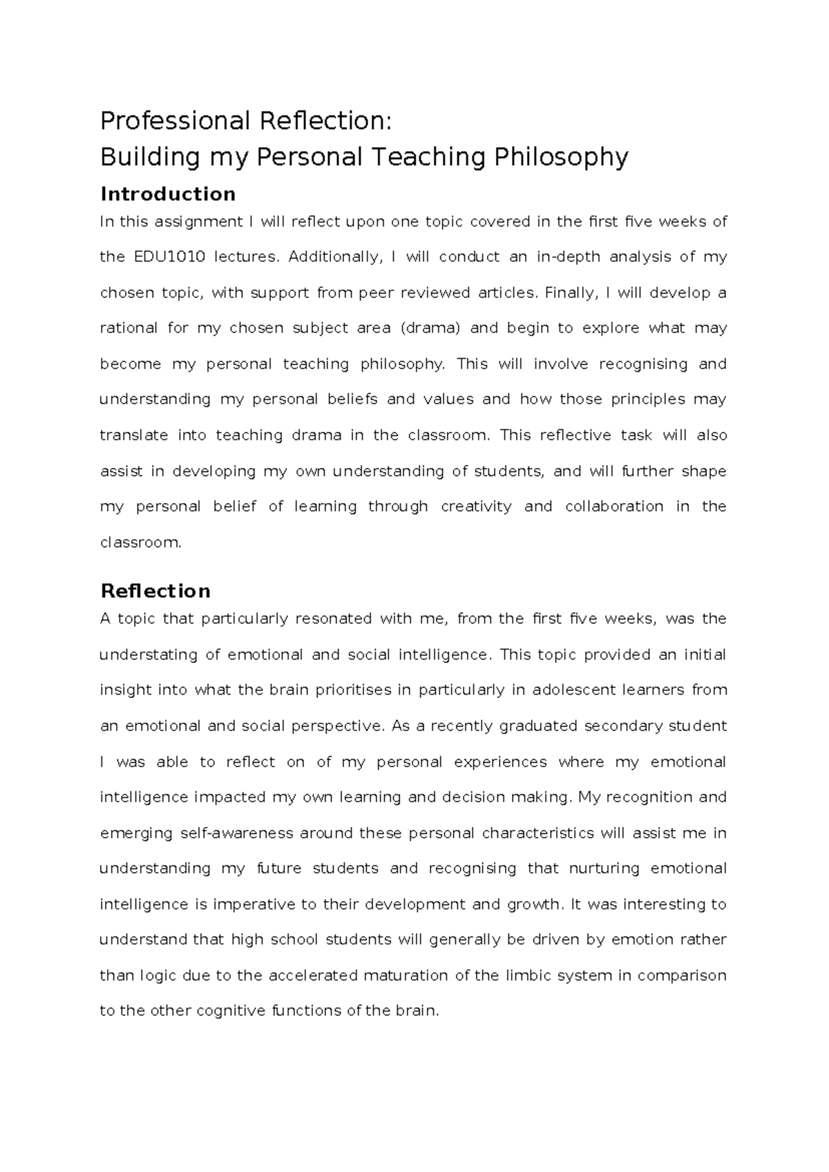 Professional Reflection - Professional Reflection: Building my Personal ...